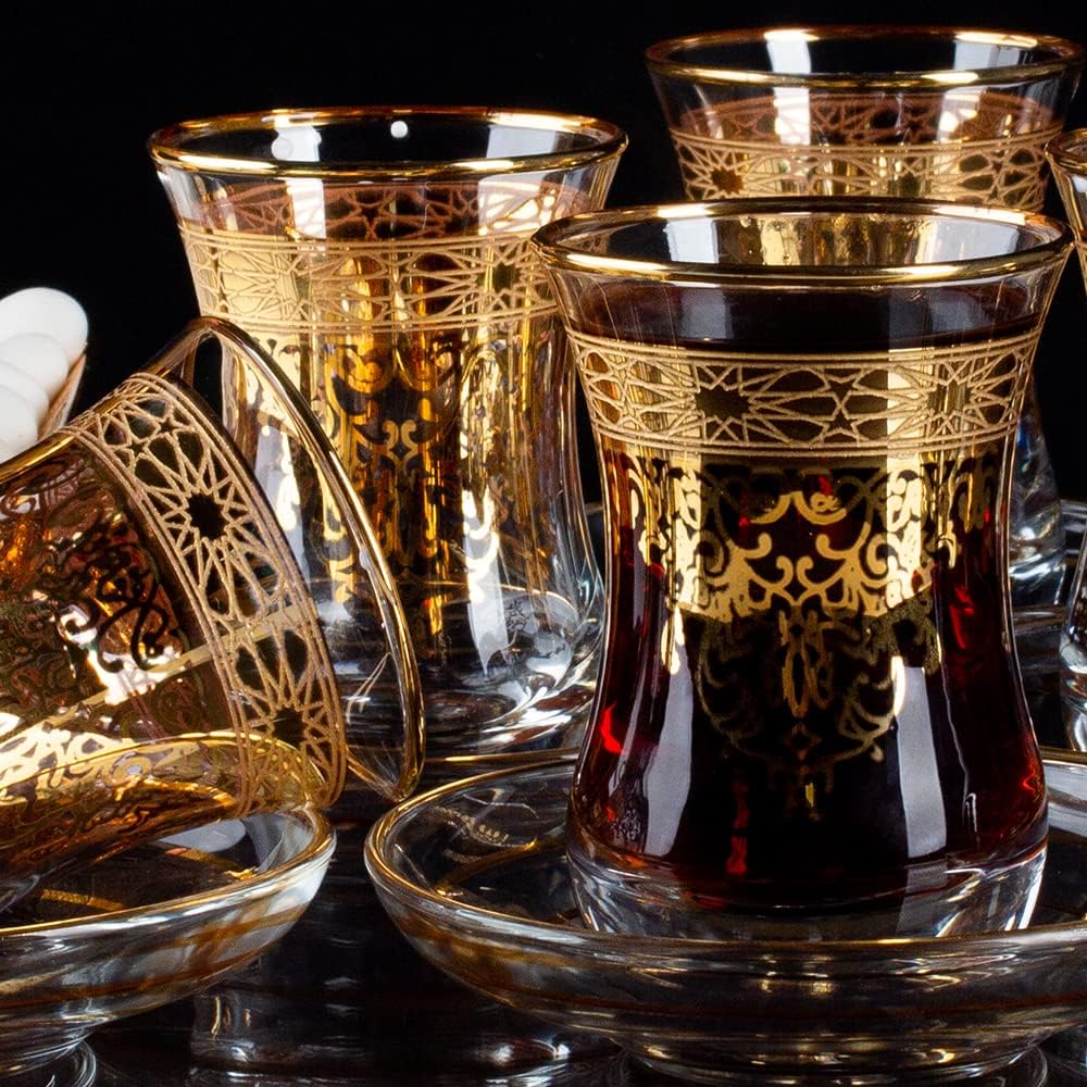 Amazon.com | Vintage Turkish Tea Glasses Cups Set of 6 and Saucers ...