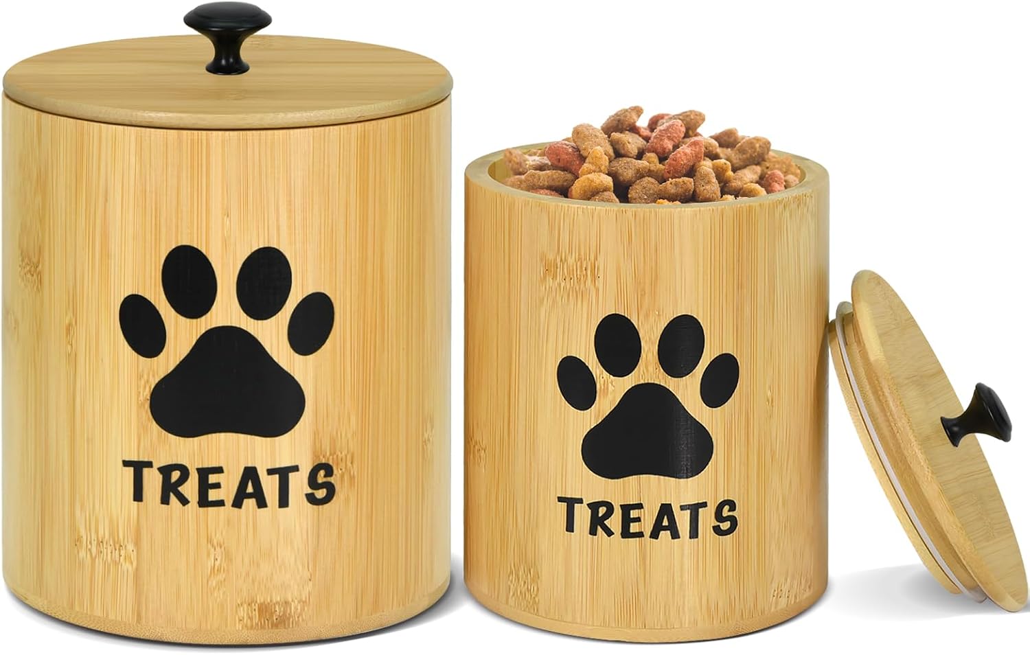 Amazon.com: Ruthynow Bamboo Airtight Dog Treat Jar, Pack 2 Dog Treat ...