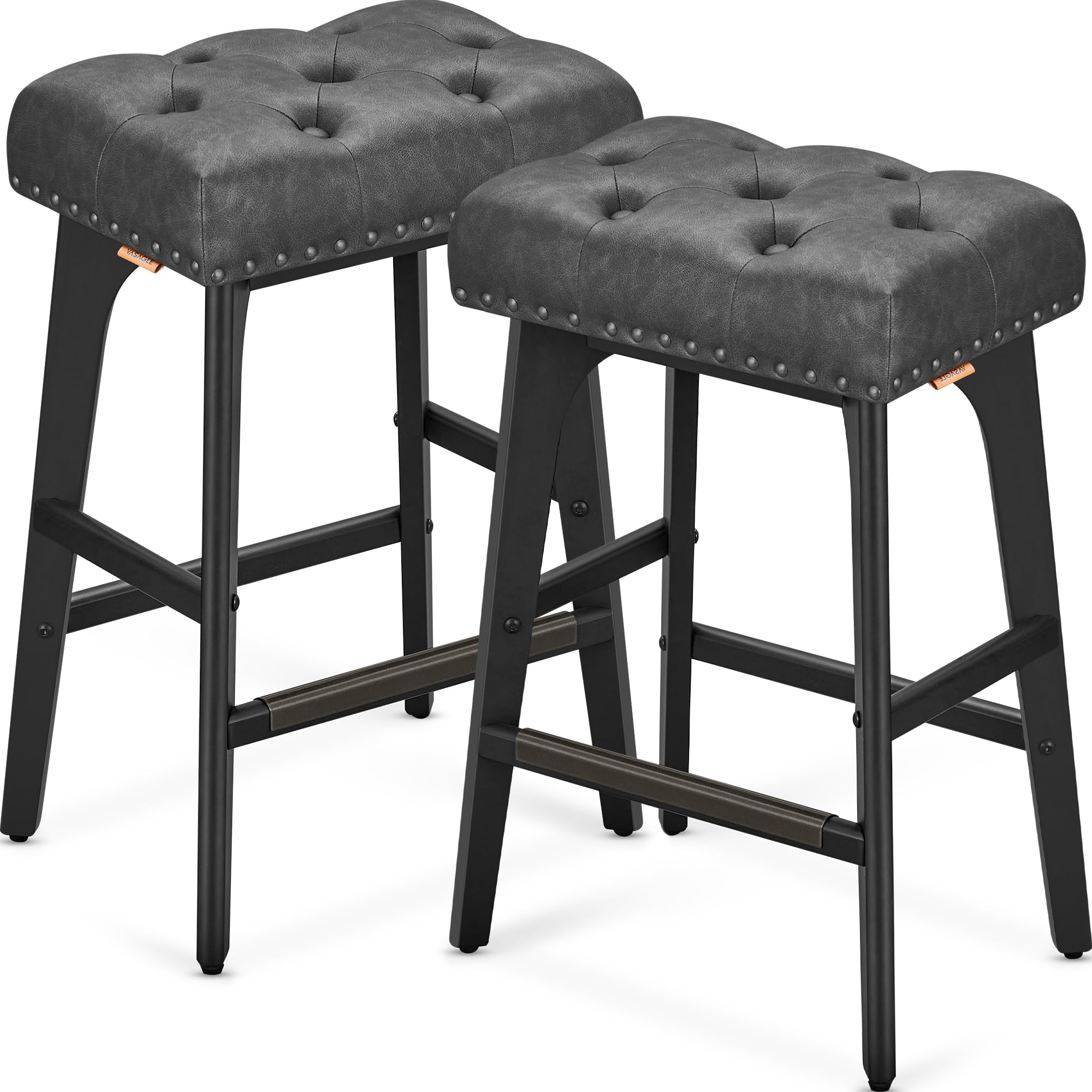 VASAGLE Bar Stools Set of 2, Counter Height Bar Stools, 26-Inch Kitchen ...