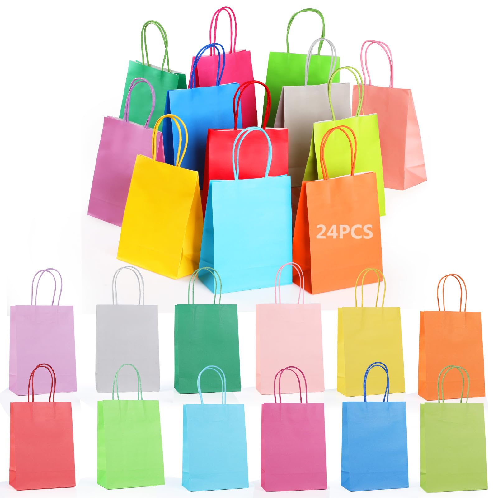 24 pcs Kraft Paper Party Gift Bag,Joogee Small Paper Craft Bags(21cm ...