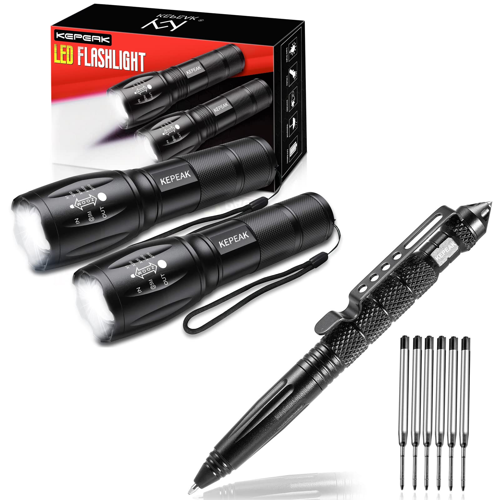 Amazon.com: KEPEAK Pen with 6 Refills, 2Pack LED Flashlights for ...