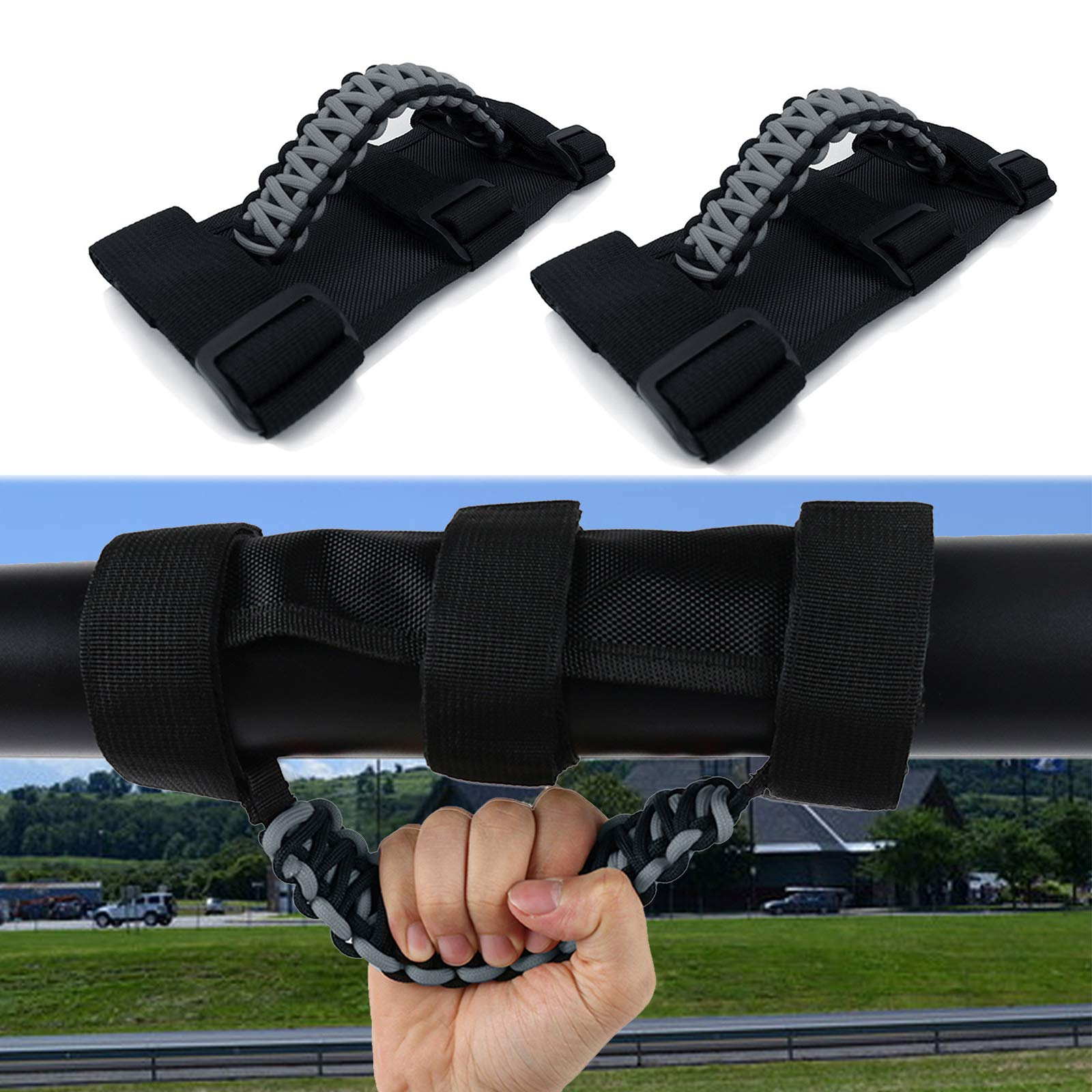 Buy buyinhouse 2 X Paracord Roll Bar Grab Handles 3 Straps Handles Fit ...