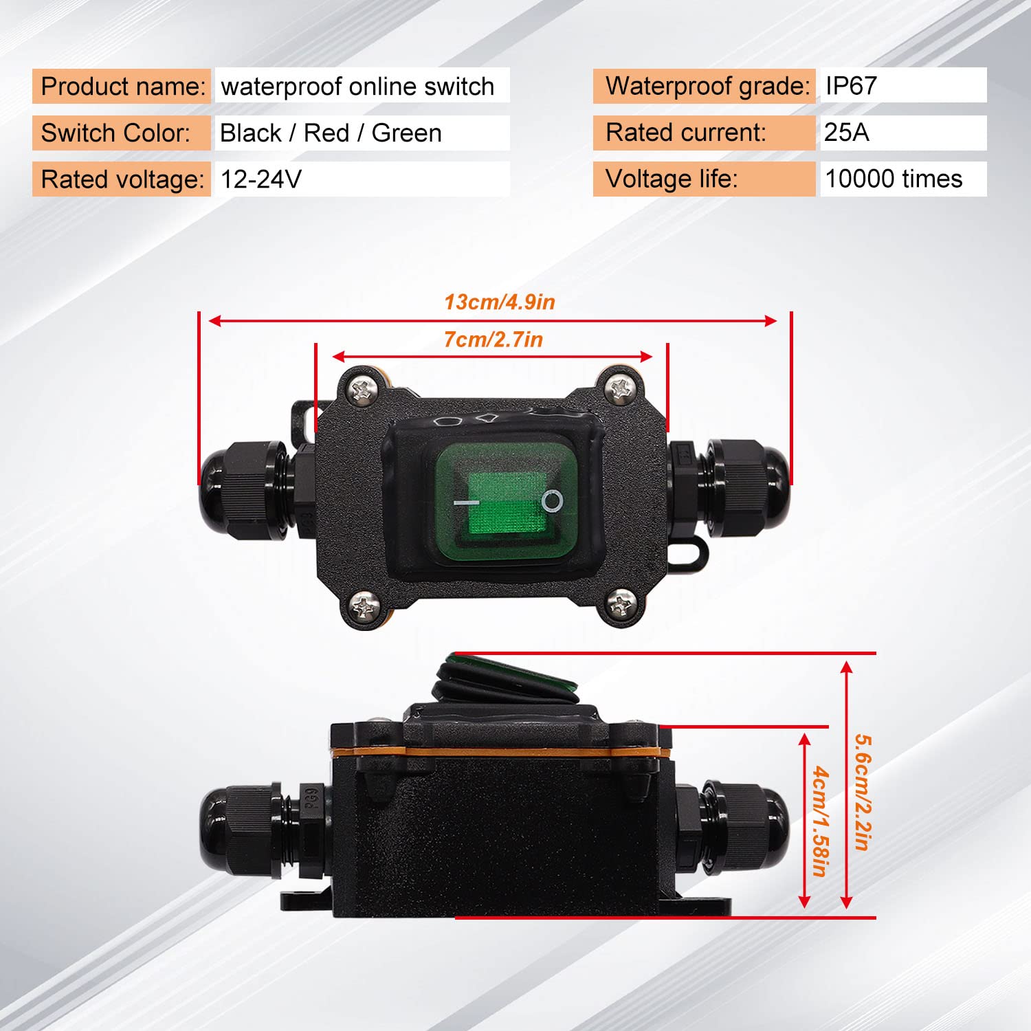 Snapklik.com : Weideer 12V Switch IP67 Waterproof Inline Cord Switch ON ...