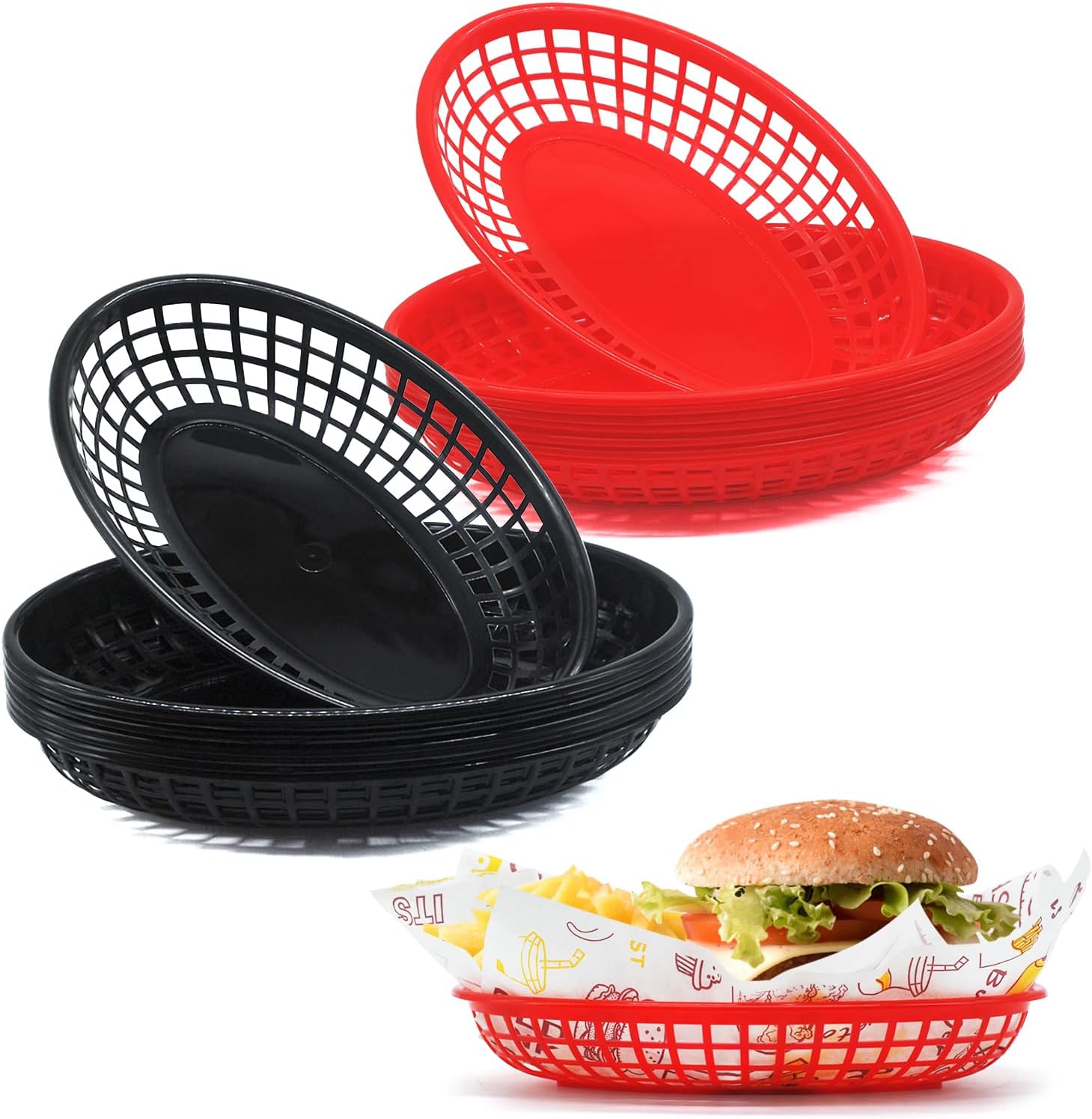 Talking Tables 6 Pack Reusable Plastic Colourful Food Baskets for ...