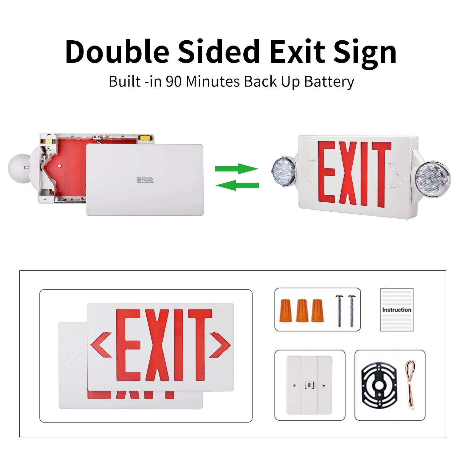 AKT LIGHTING Emergency Exit Light, Adjustable Two LED Head Exit Sign ...