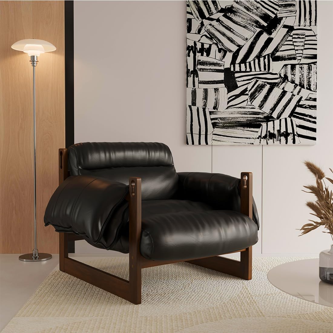 Amazon.com: HomJoones 33.5" Wide Oil Wax Leather Aceent Chair, Modern ...