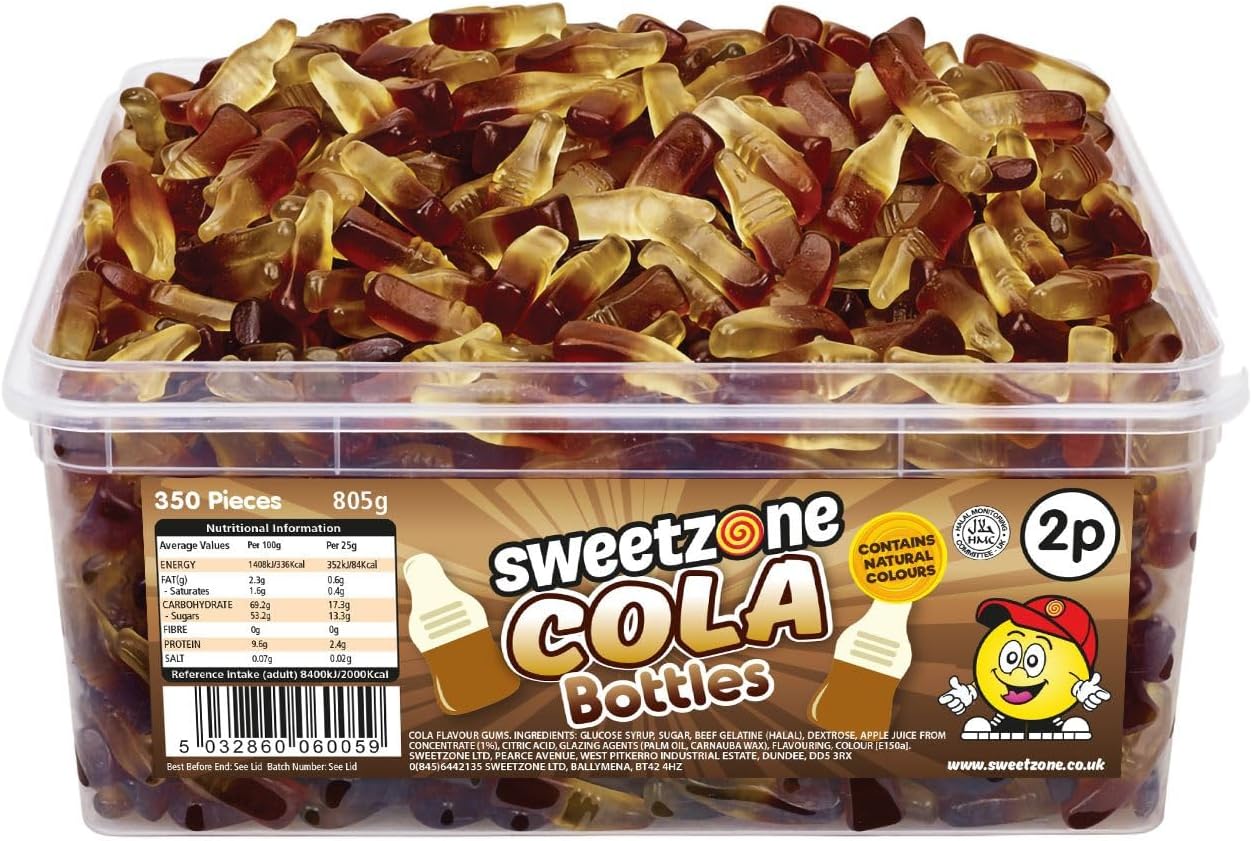 Sweetzone Small Cola Bottles, Halal Sweets Tub, 350 pc, 805 g, Cola ...