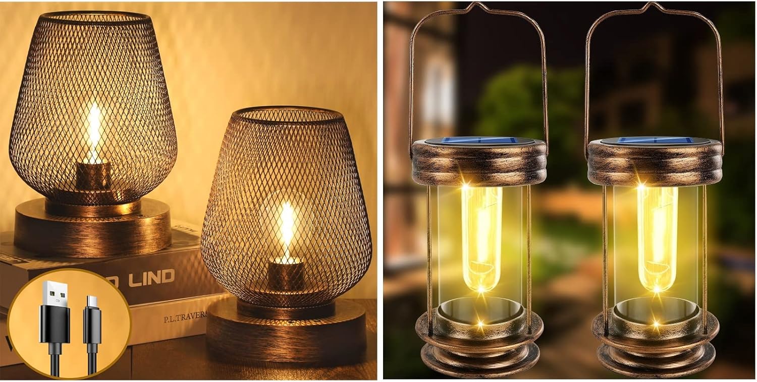 UBright 2 Pack Battery Powered Lights and 2 Pack Solar Lanterns ...