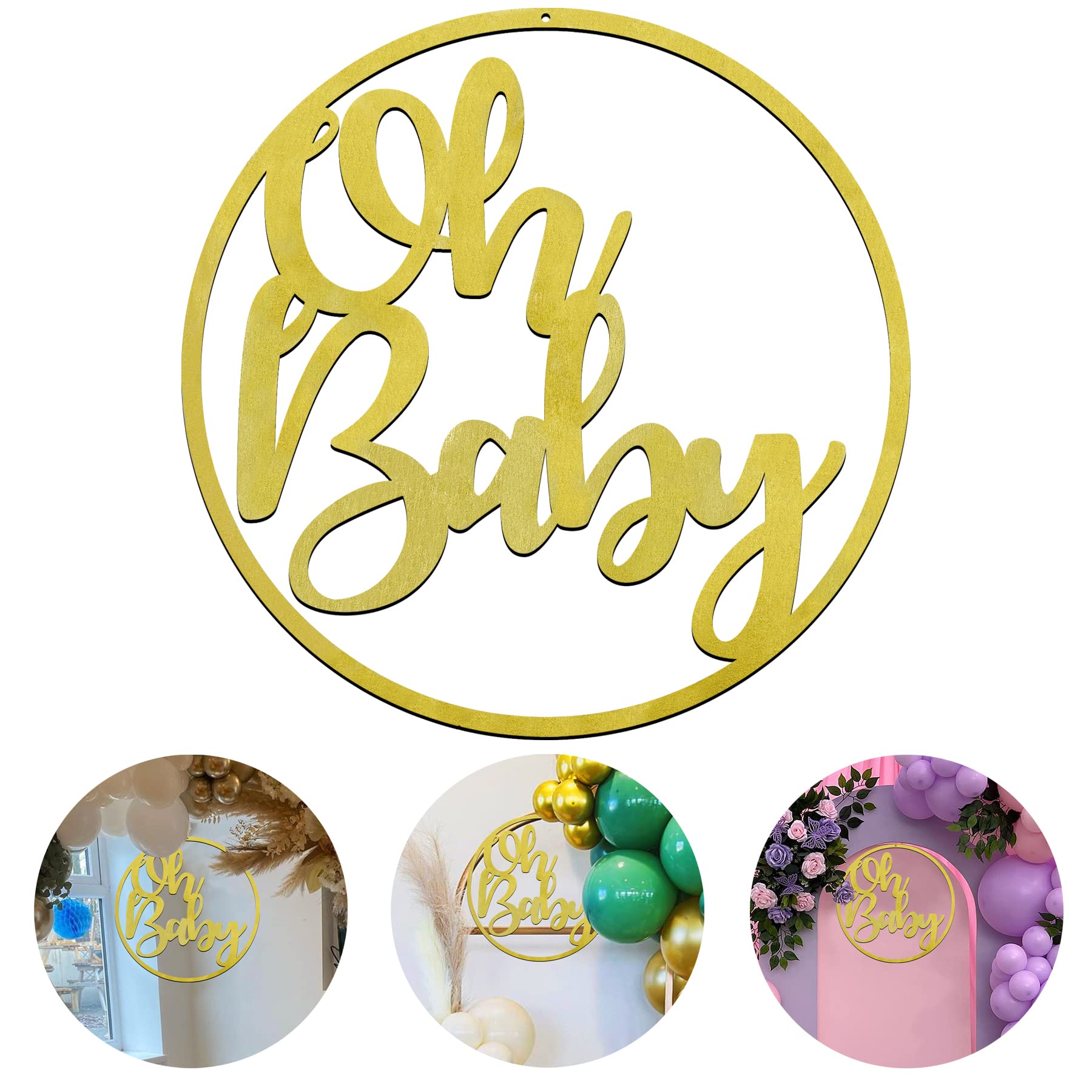 Amazon.com: 13.8in Oh Baby Sign for Baby Shower Backdrop Gold Wooden ...