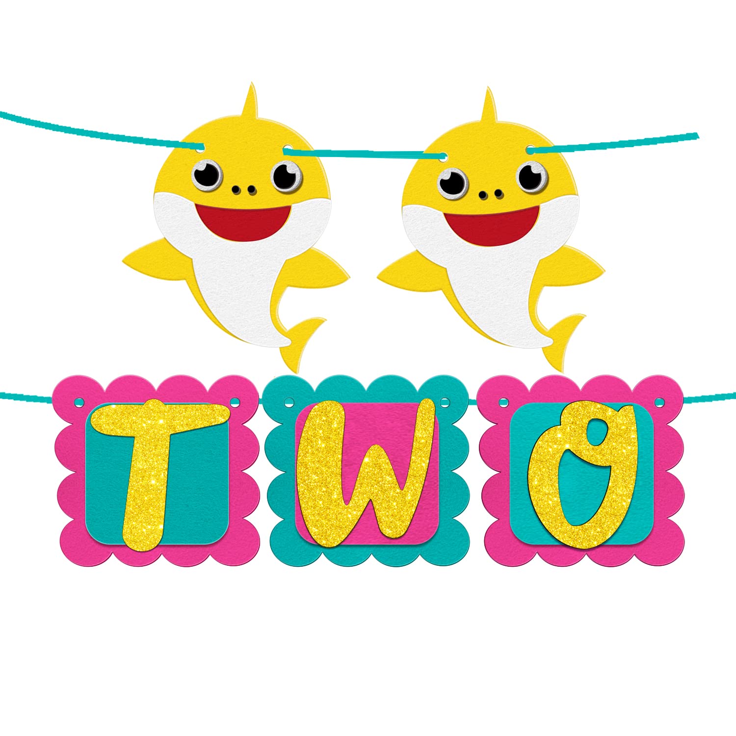 Buy BAOKKE Shark Baby Two Birthday Banner Baby Shark Two Highchair ...