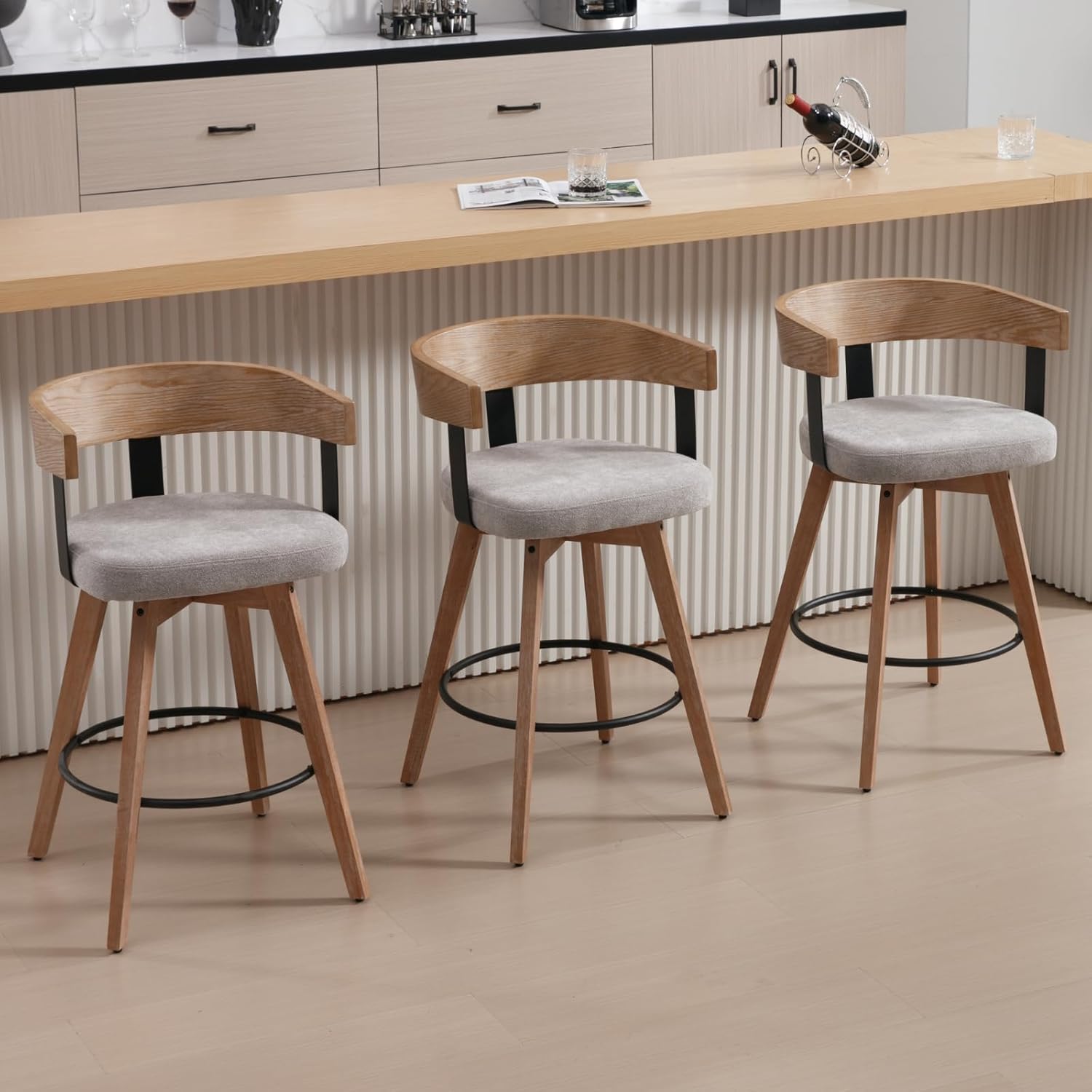 Amazon.com: LukeAlon Linen Counter Stools Set of 3, 360-Degree Swivel ...