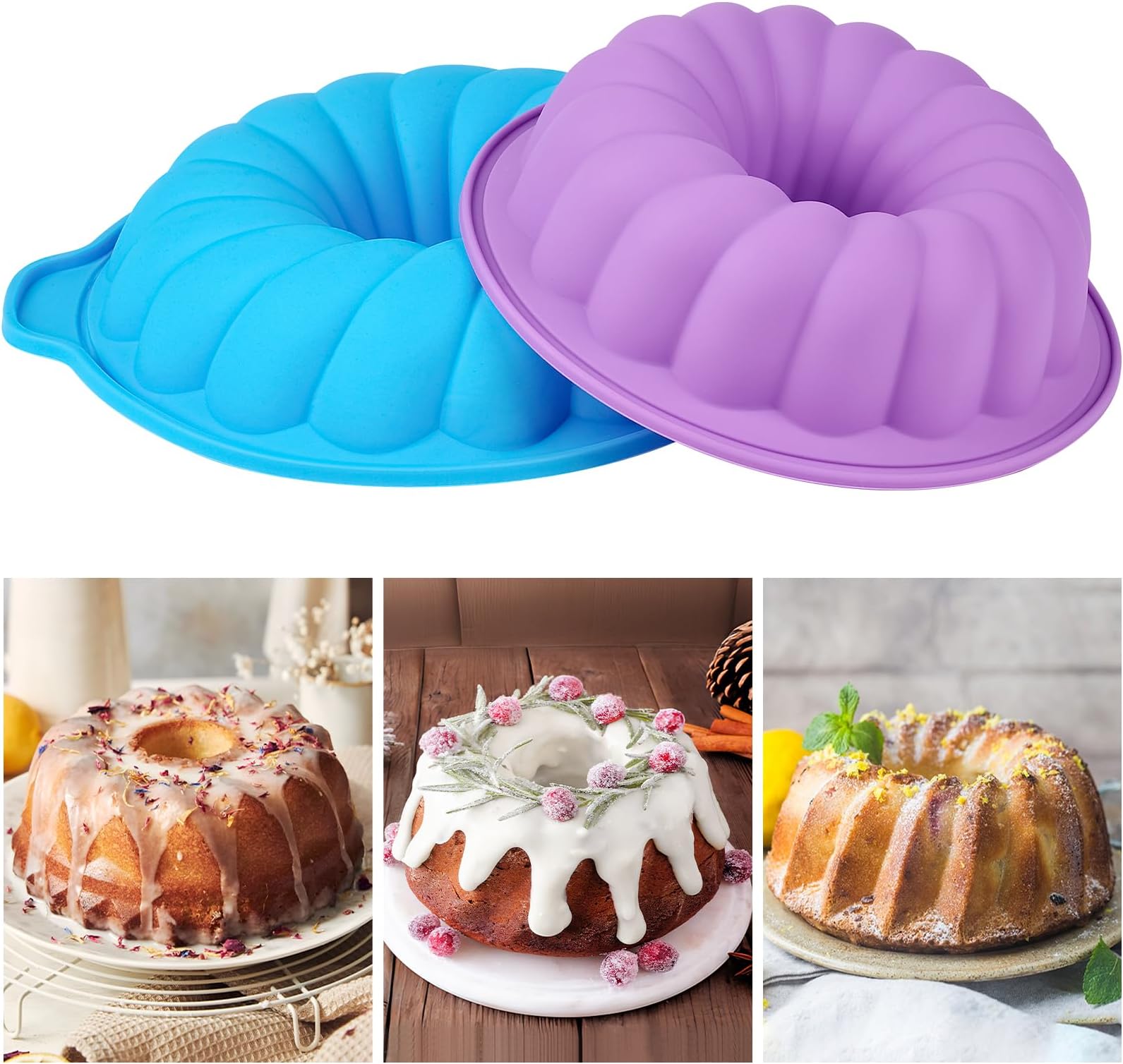 Amazon.com: ZEMSY Silicone Bundt Cake Pan - 2 Pack 9 Inch Yellow Large ...