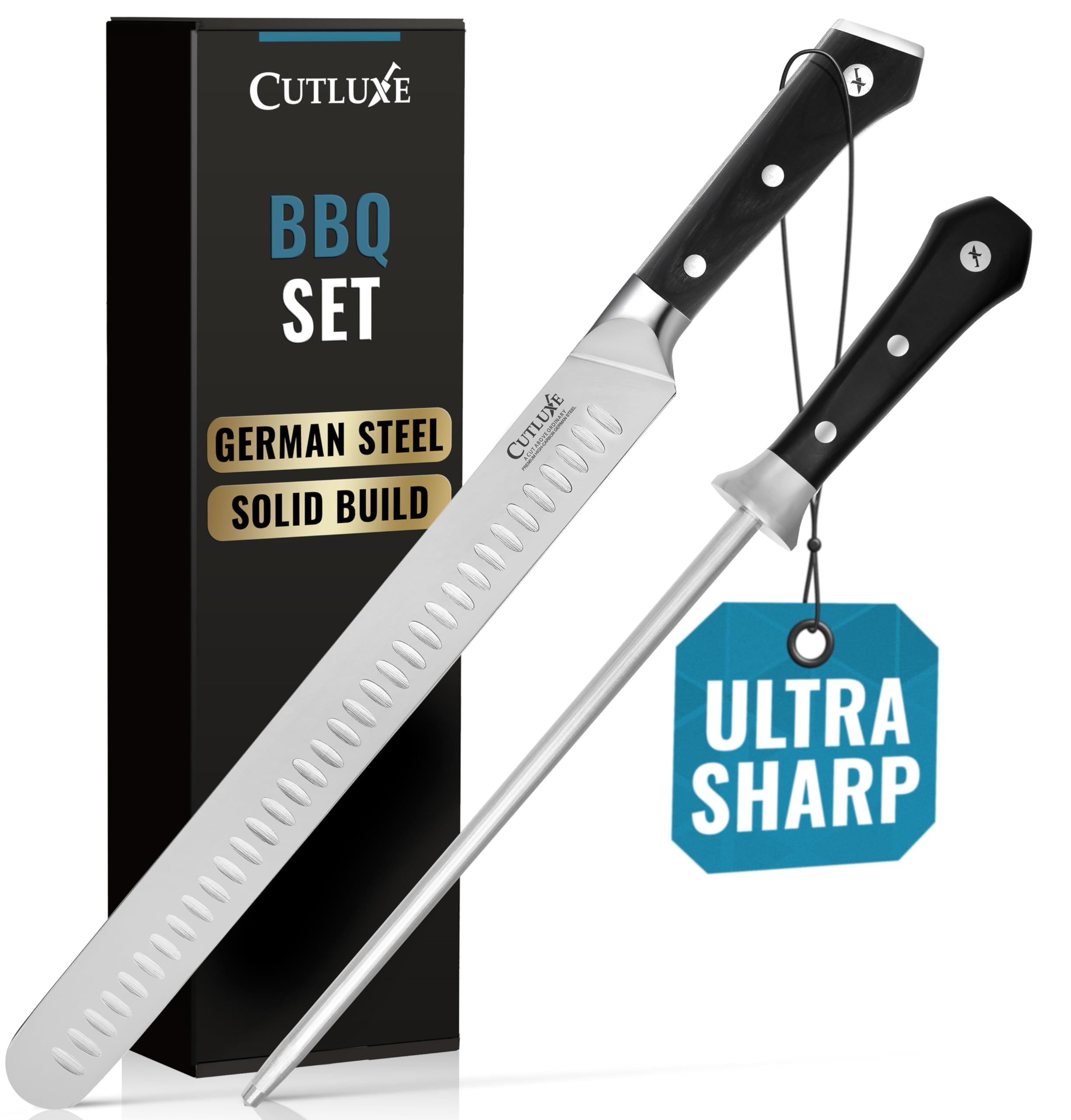 Amazon.com: Cutluxe BBQ Knife Set – 12" Brisket Knife & 10" Honing Rod ...