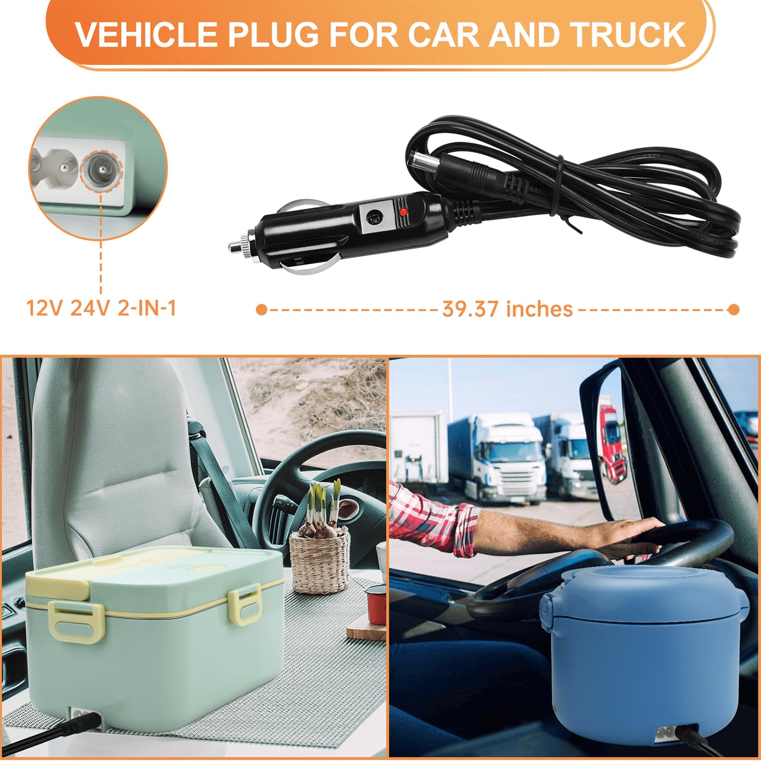 Snapklik.com : Aotto Electric Lunch Box 12V/24V Vehicle Plug Flat Angle ...