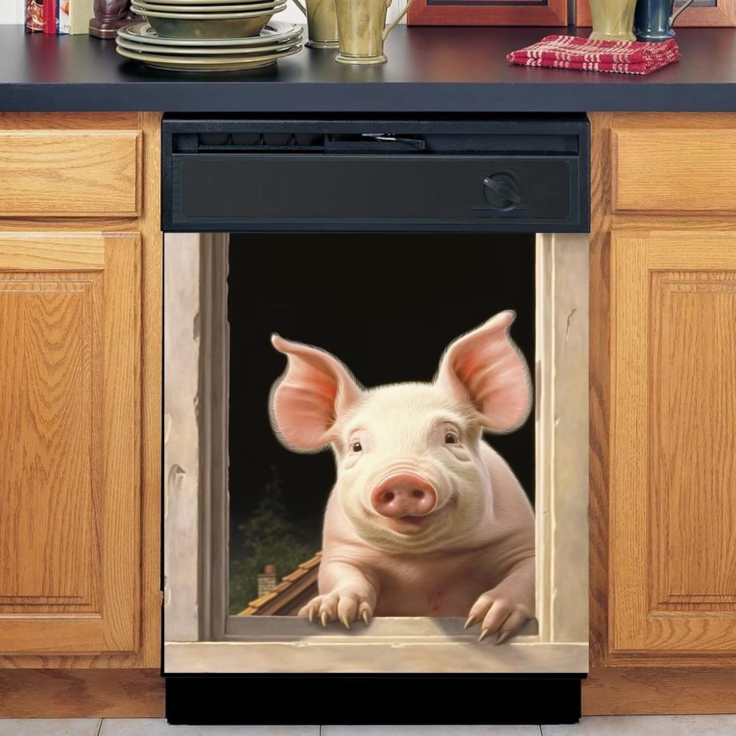 Amazon.com: Pig Window Dishwasher Magnet Cover,Cute Animal Farmhouse ...