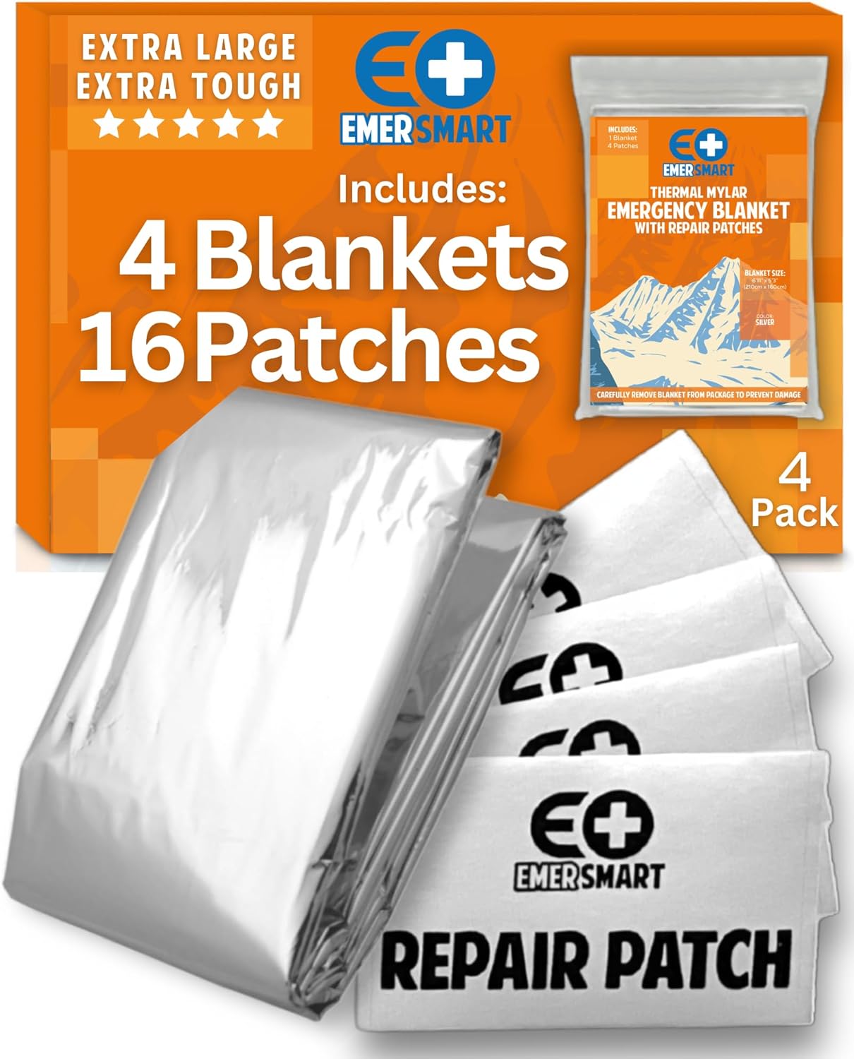 Amazon.com: Camping Emergency Blanket Survival Pack [4] - Thermal Mylar ...