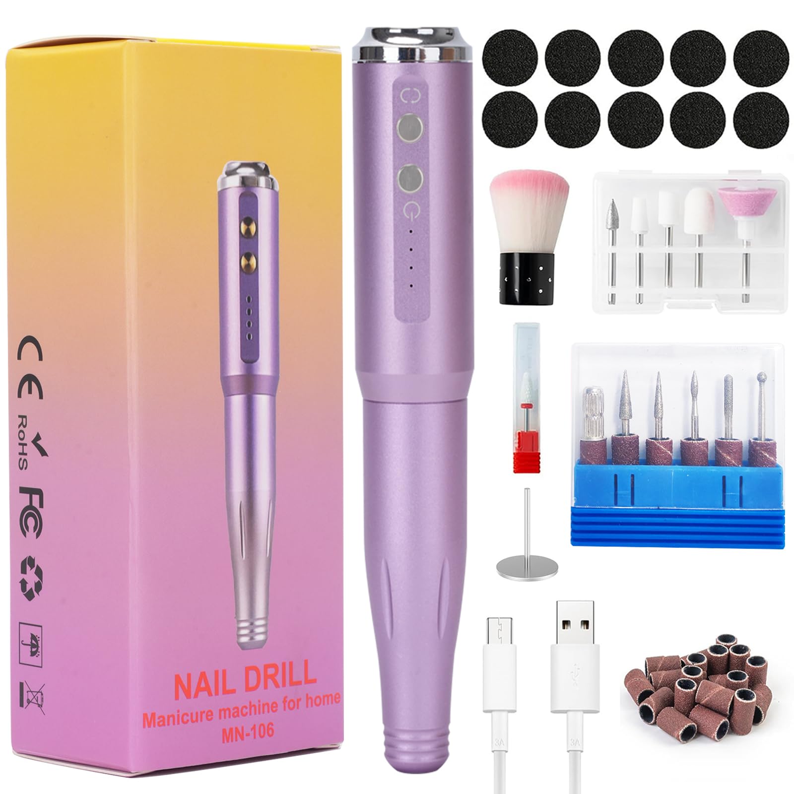 Amazon.com: LiQiAMEi Nail Drill, 20,000RPM Rechargeable Cordless Nail ...