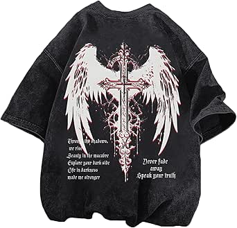 Amazon.com: Lytiarul Vintage Goth Punk Shirts for Men Grunge Streetwear ...