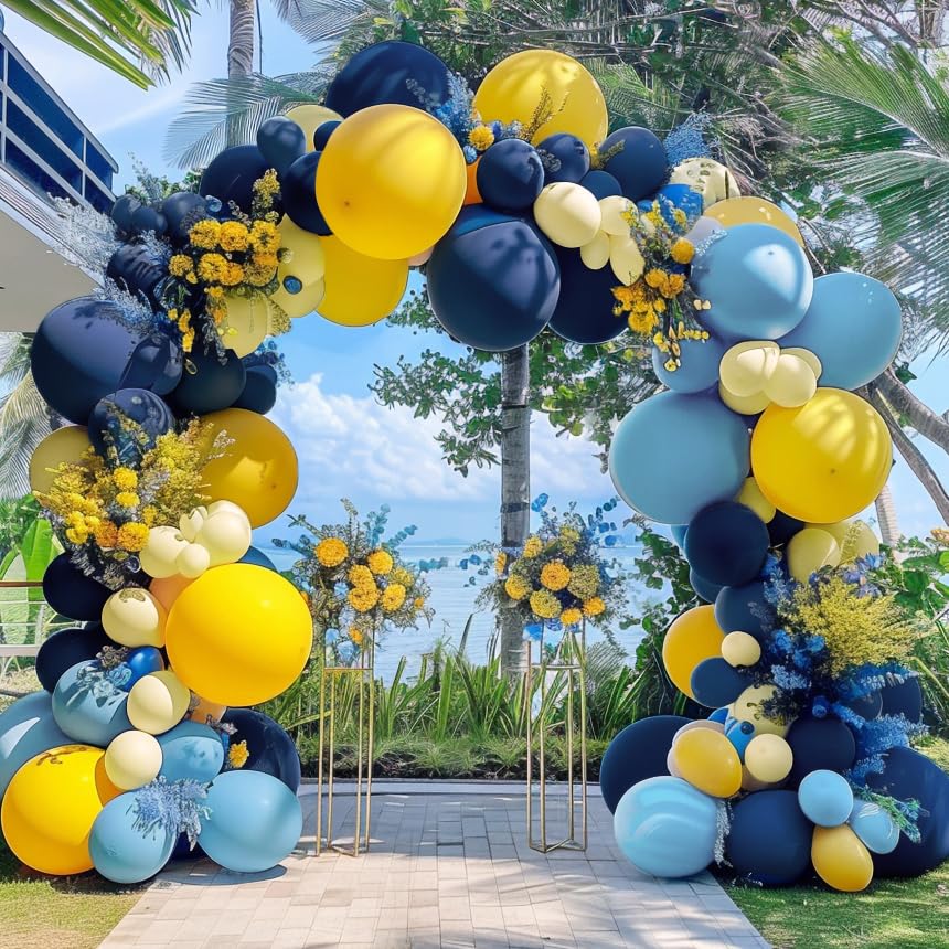 Amazon.com: Captank Blue and Yellow Balloons Navy Blue Balloon Garland ...