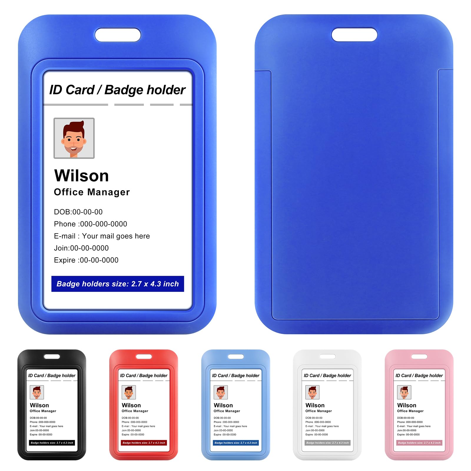 Snapklik.com : 3 Pack Sliding ID Badge Holders Black Plastic Vertical ...