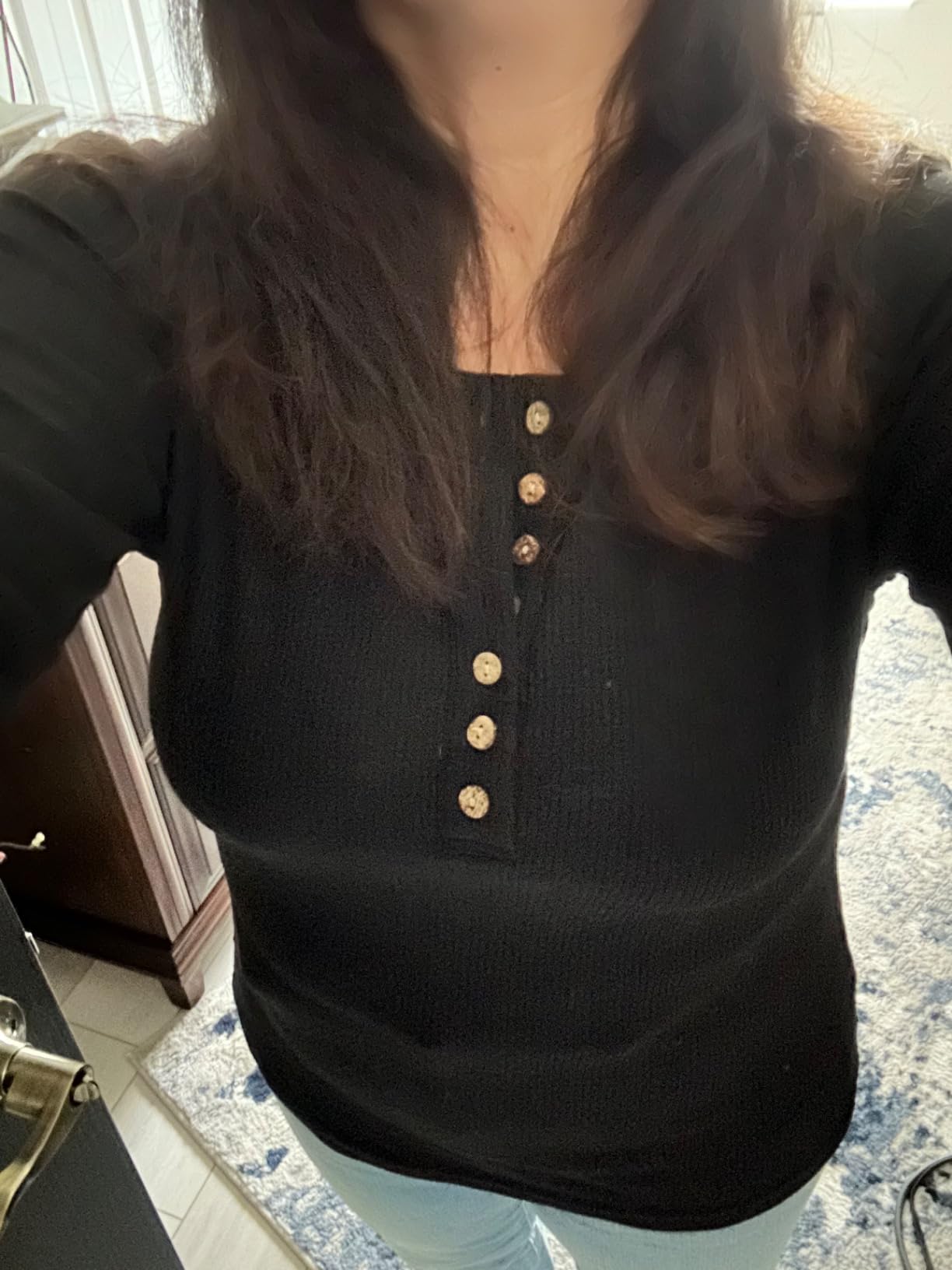 APOFER Womens Long Sleeves Ribbed Knit Tunic Shirts Scoop Neck Button ...