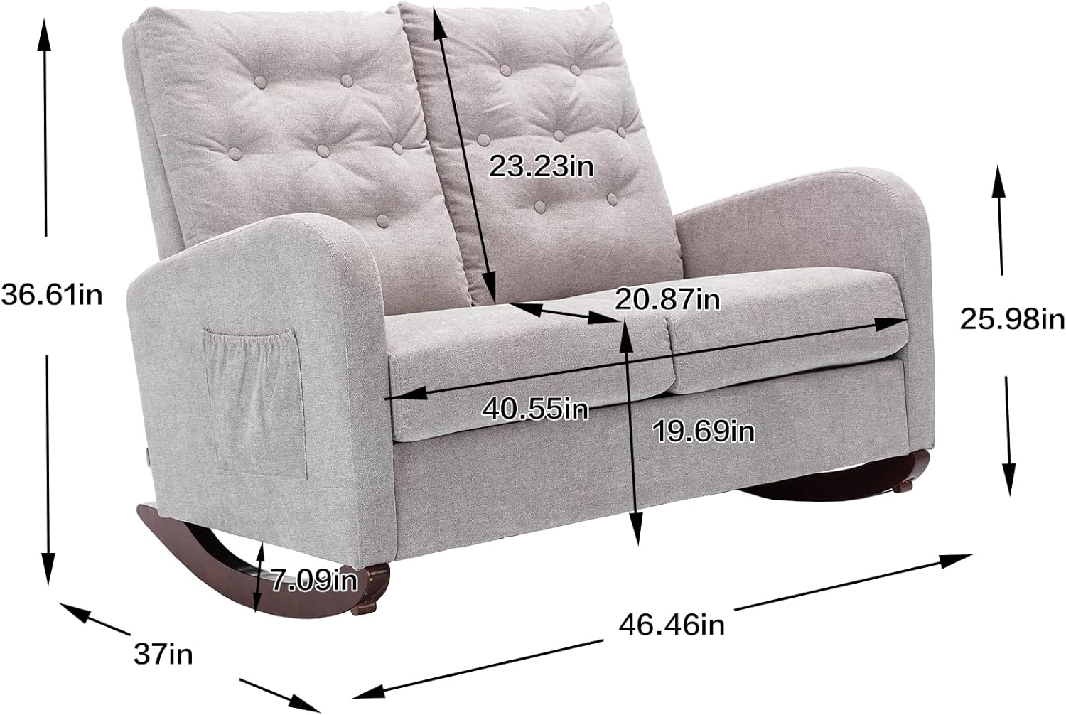 Buy Modern Nursery Rocking Chair, Upholstered Double Rocking Chair with ...