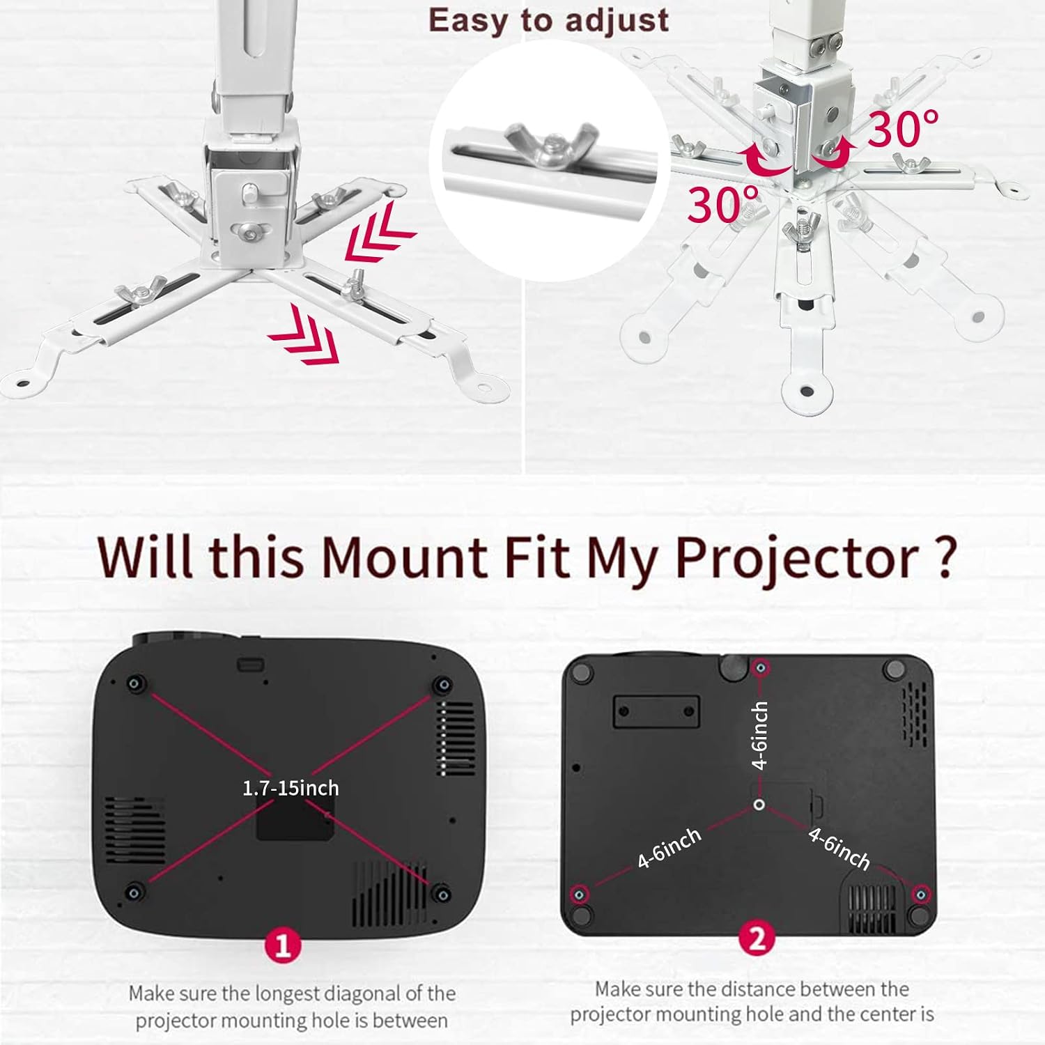 Soporte para proyector de pared o techo con altura ajustable y brazos ...