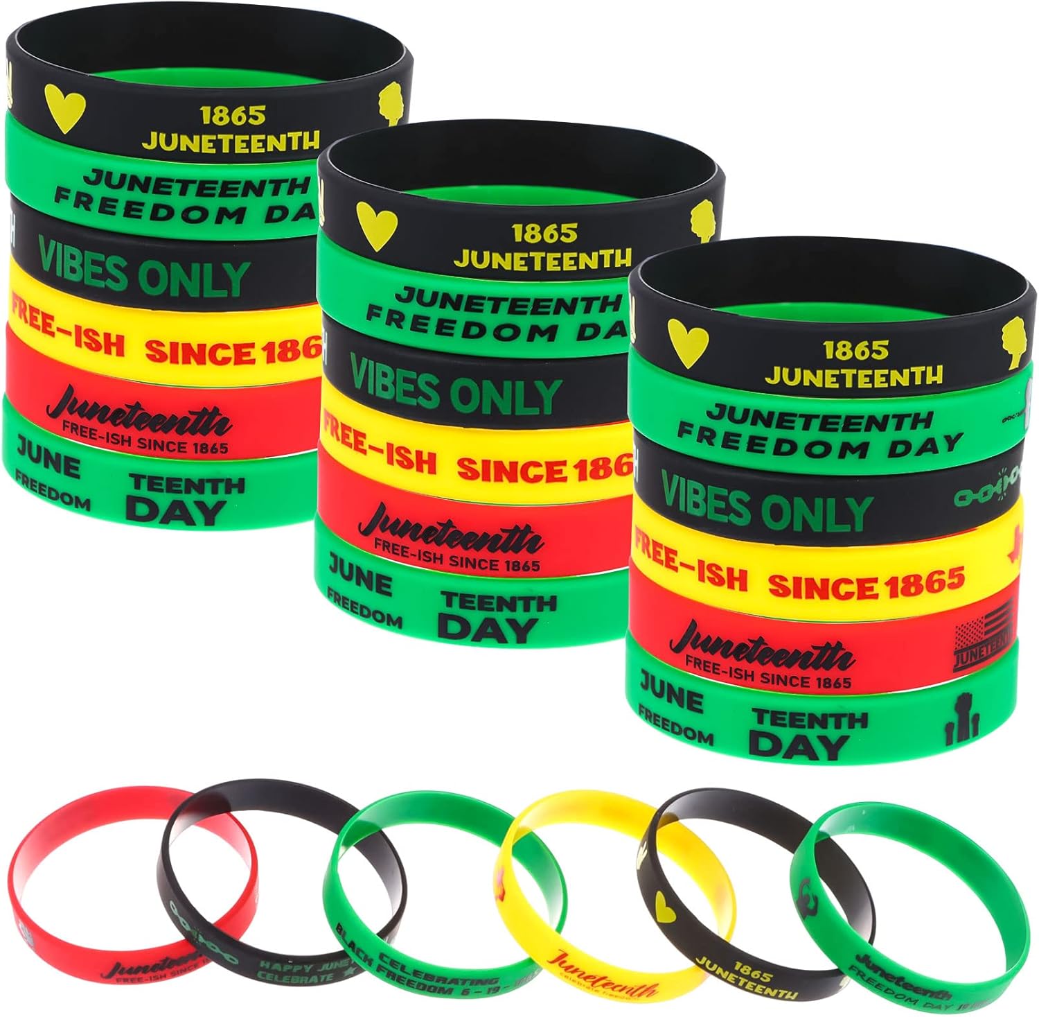 Amazon.com: JiaUfmi 48 Pcs Happy Juneteenth Rubber Bracelets 1865 ...
