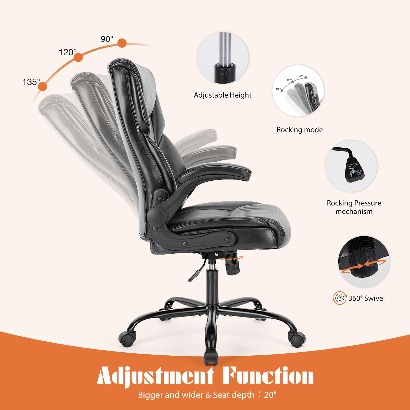 Sweetcrispy Home Office Chair, Ergonomic High Back Heavy Duty Task ...