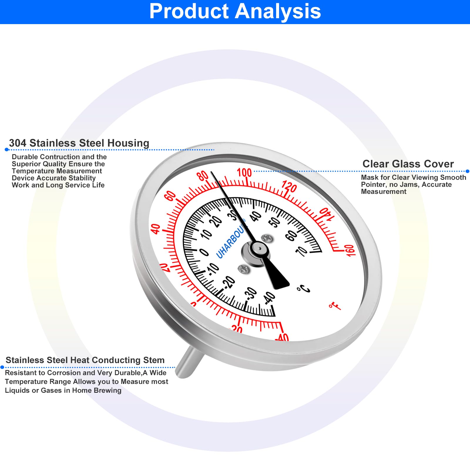 Snapklik.com : UHARBOUR Water Temperature Gauge, 3" Dial Fully ...