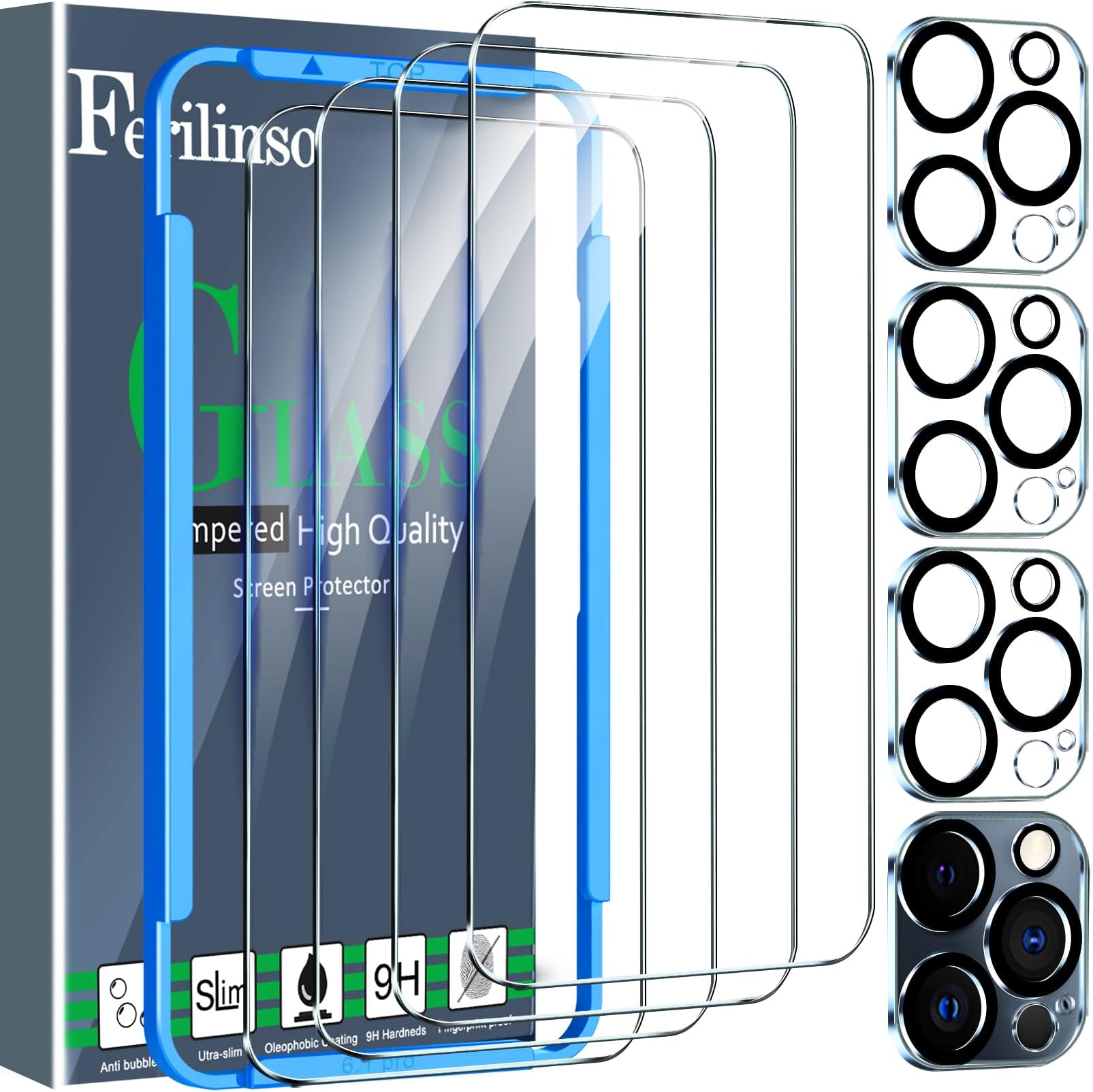 Ferilinso 4 Pack Screen Protector for iPhone 15 Pro with 4 Pack ...