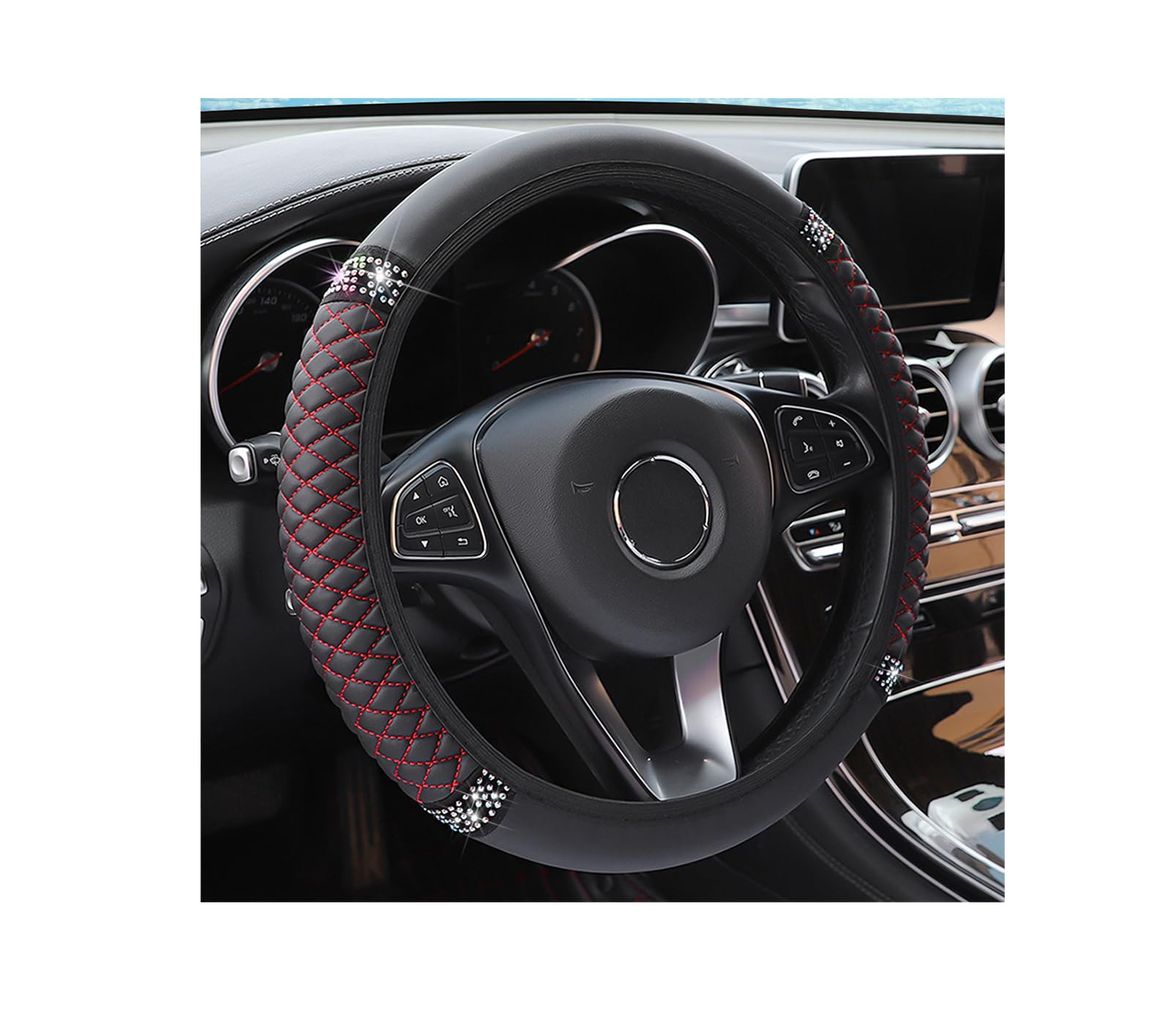 Amazon.com: Bling Soft Leather Steering Wheel Cover, 15 Inch Colorful ...