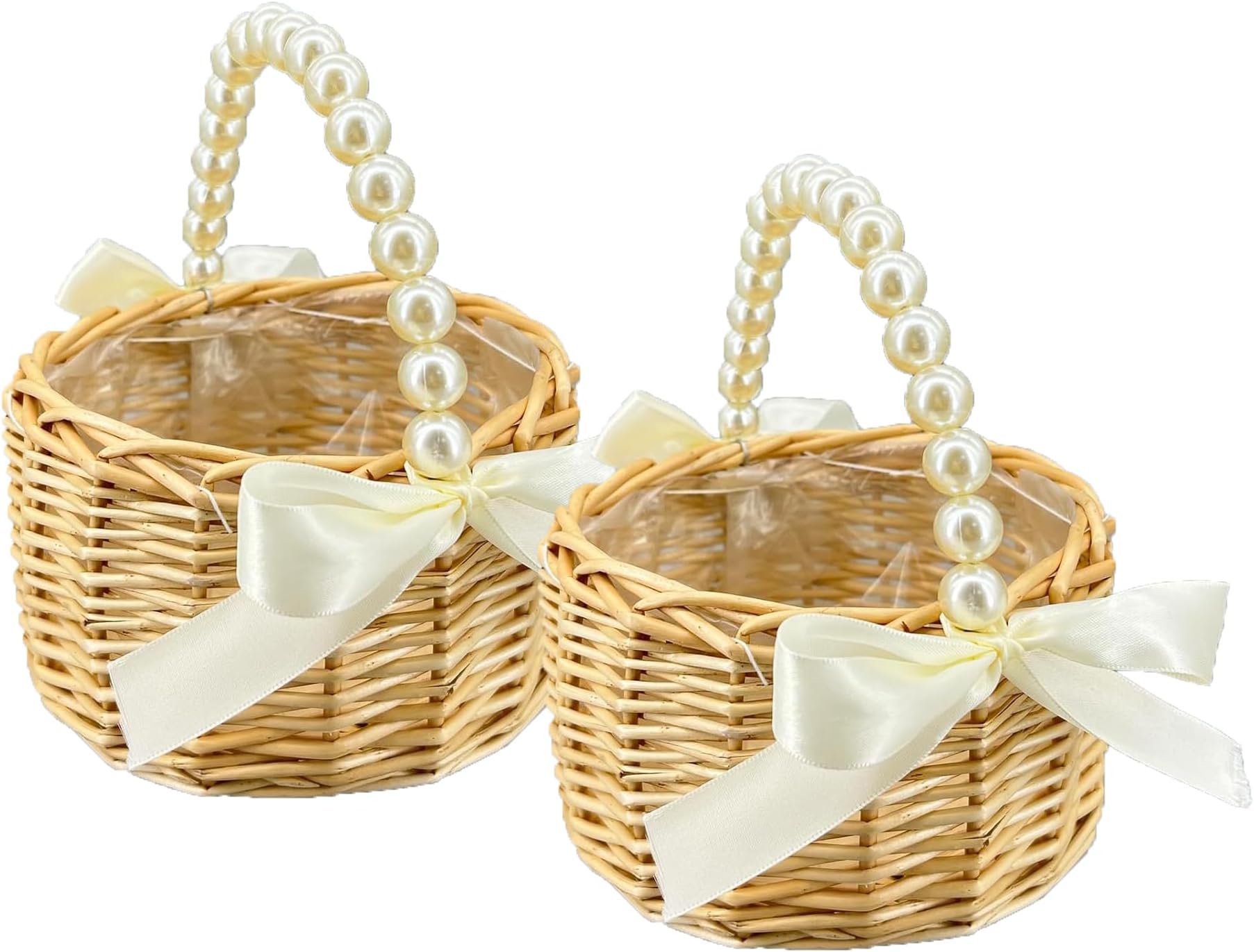Amazon.com: BETAULIFE Wicker Rattan Flower Girl Basket with Bows, Pearl ...