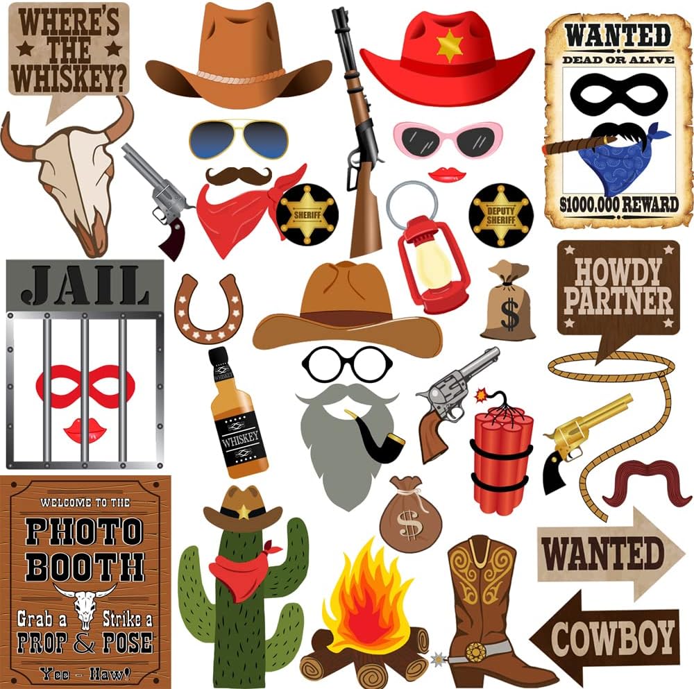 Amazon.com: Blulu 26 Pieces West Cowboy Photo Booth Props Kit, Cowgirl ...