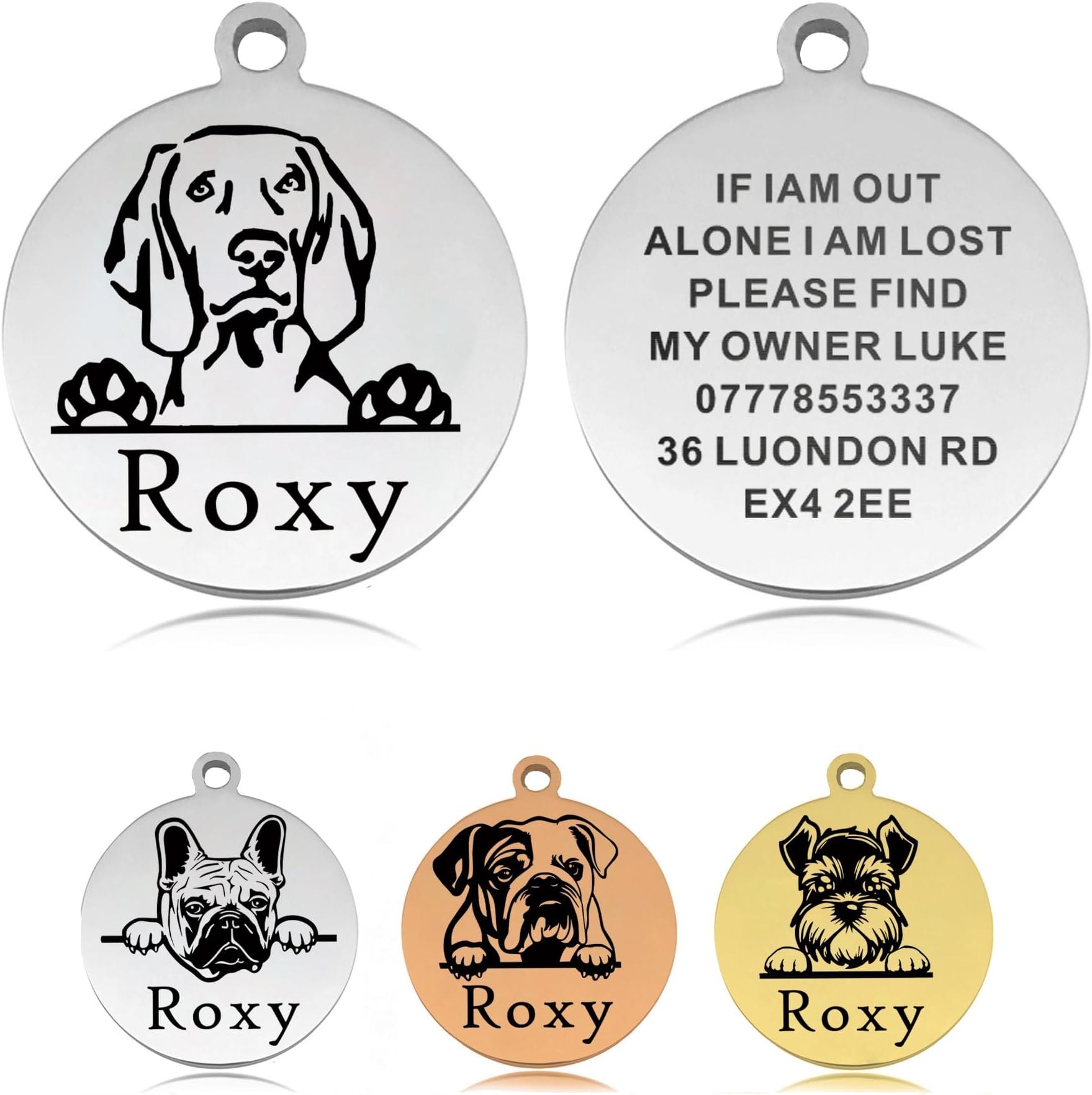 Deeply Engraved Solid Brass 27mm Circular Dog tag : Amazon.co.uk: Pet ...