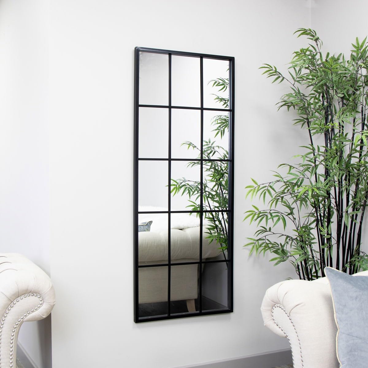 Melody Maison Extra Large Matt Black Window Mirror 59cm x 144cm for ...