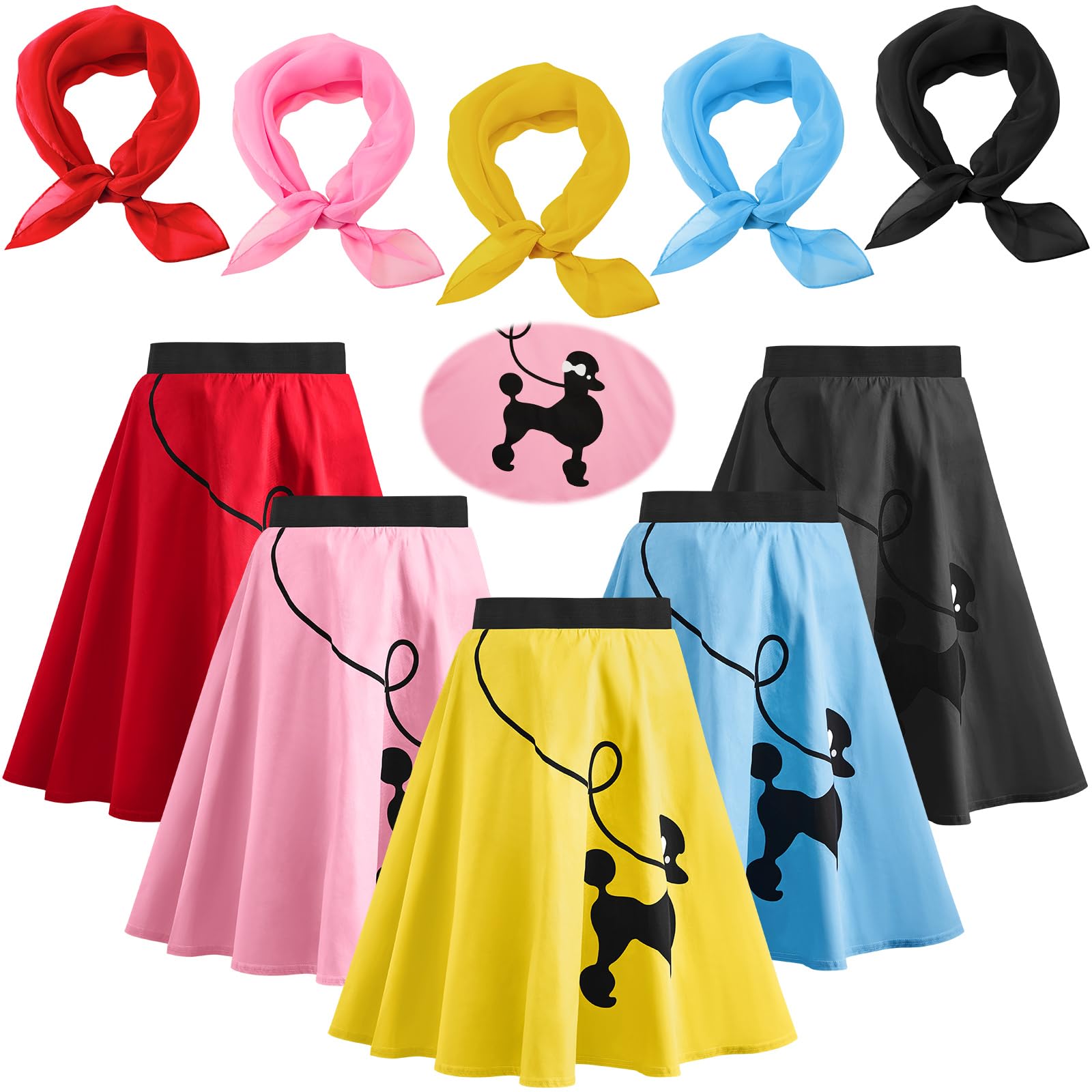 Amazon.com: 5 Sets Women's Poodle Skirt 50s Retro Costume Set Poodle ...