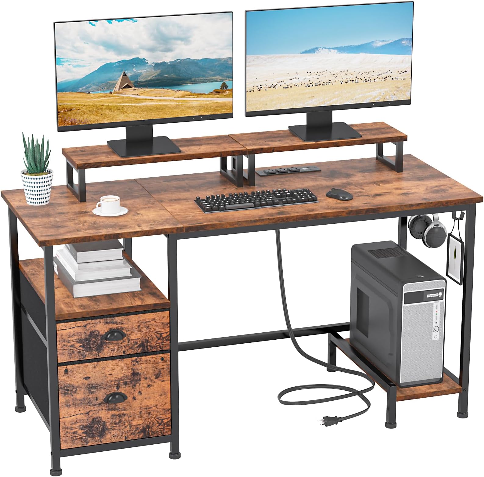 Amazon.com: AltirTnrix 61" Wood Computer Desk with Drawers, Writing ...