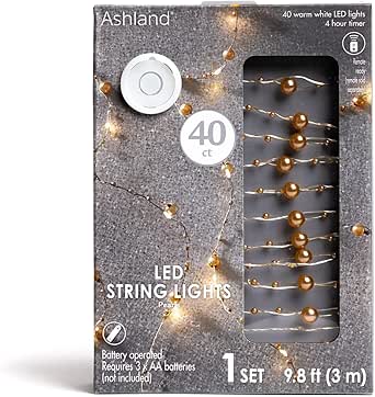 Amazon.com: Ashland 40ct. Warm White Gold Pearl LED String Lights ...
