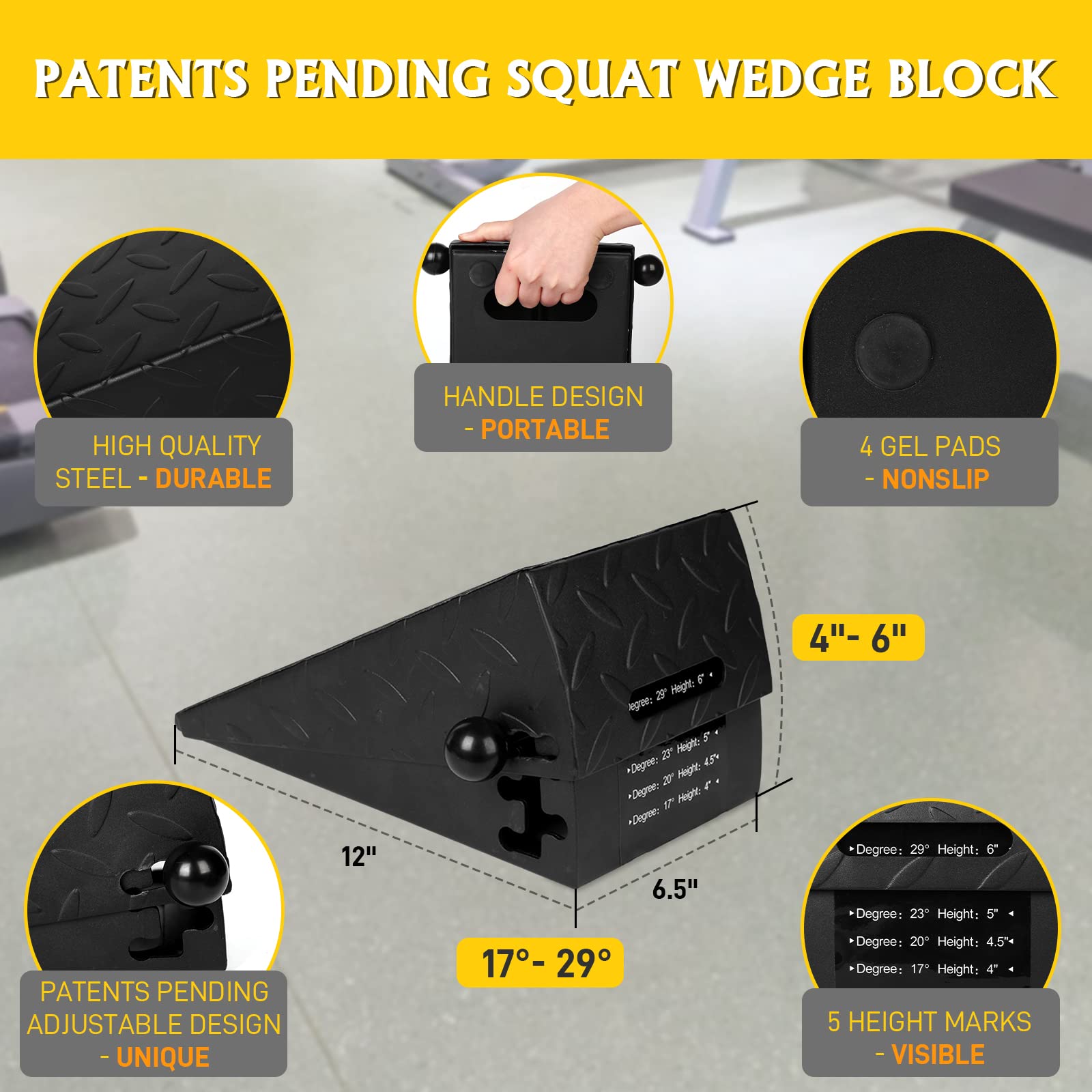 Snapklik.com : Squat Wedge 5 Heights Adjustable Metal Slant Board For ...
