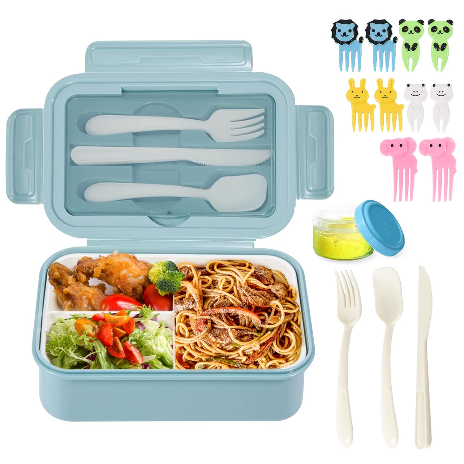 YIWONFU Kids Lunch Box with 3 Compartments, 1400ML Leak-Proof Bento ...