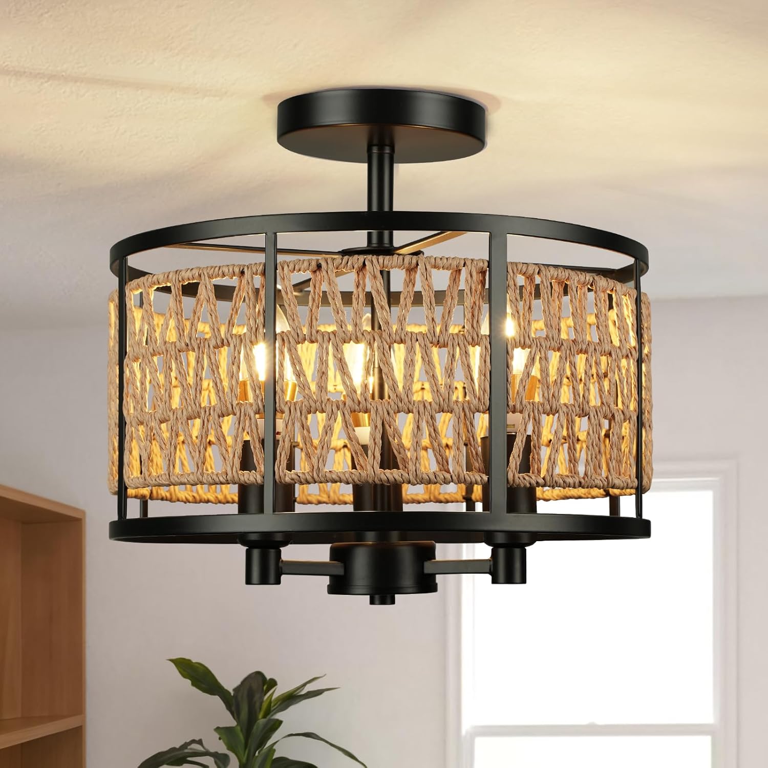 FRIDEKO HOME Farmhouse 3-Light Semi Flush Mount Ceiling Light Fixture ...