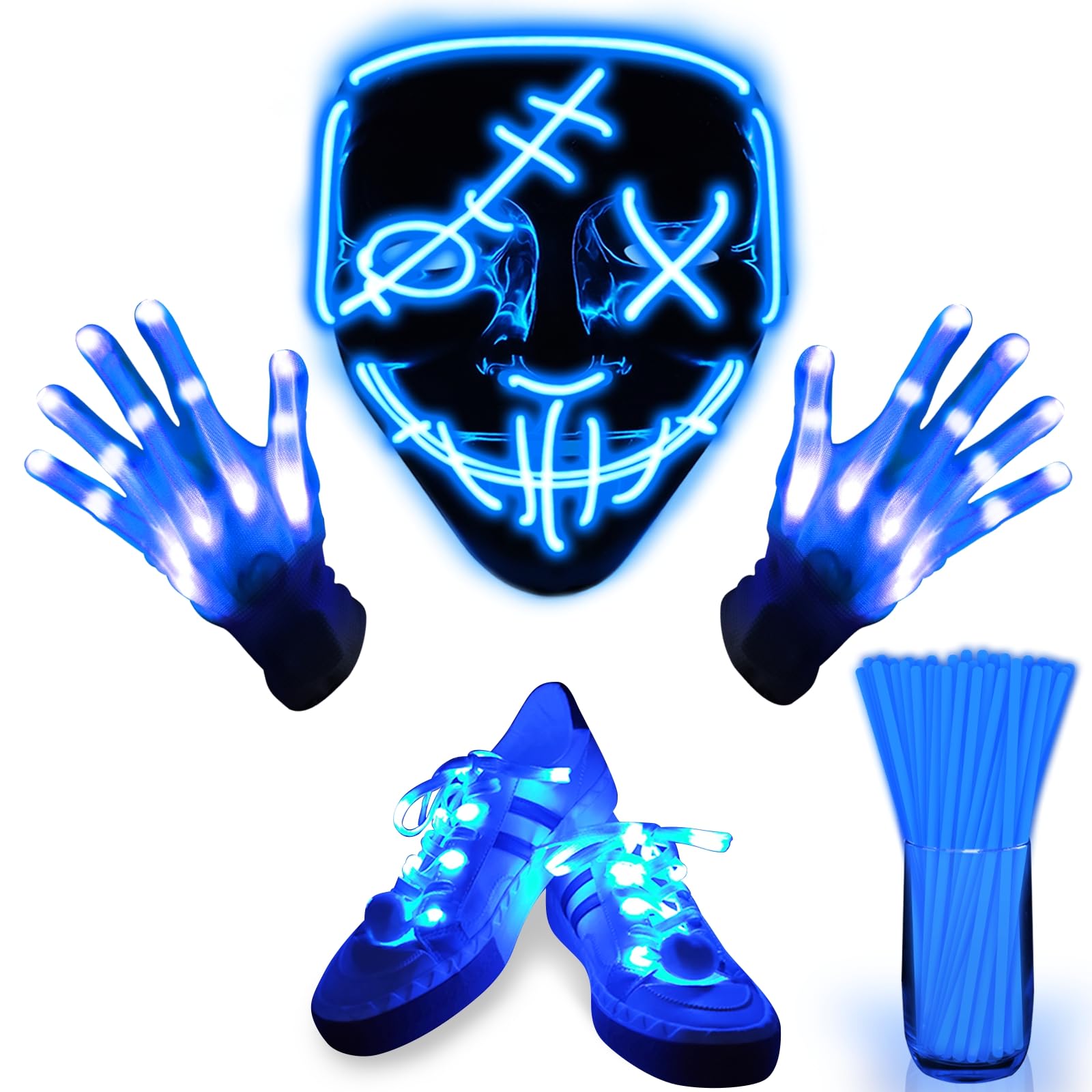 Amazon.com: AMENON 4 Set Halloween LED Mask Light Up Gloves Glow ...