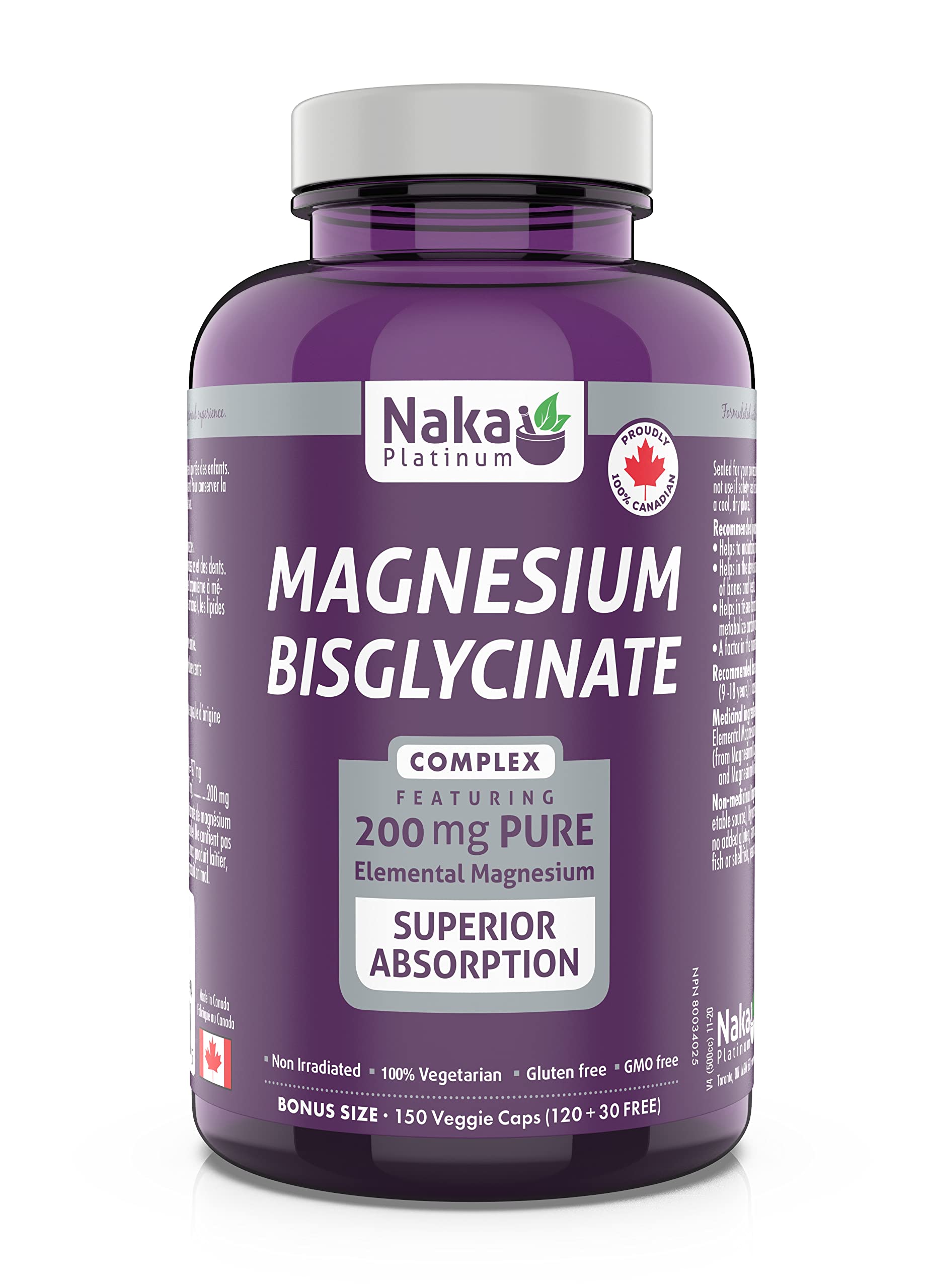 Naka Pro Herbs Magnesium Bisglycinate 200mg 150VC Bonus 1 count (74391 ...