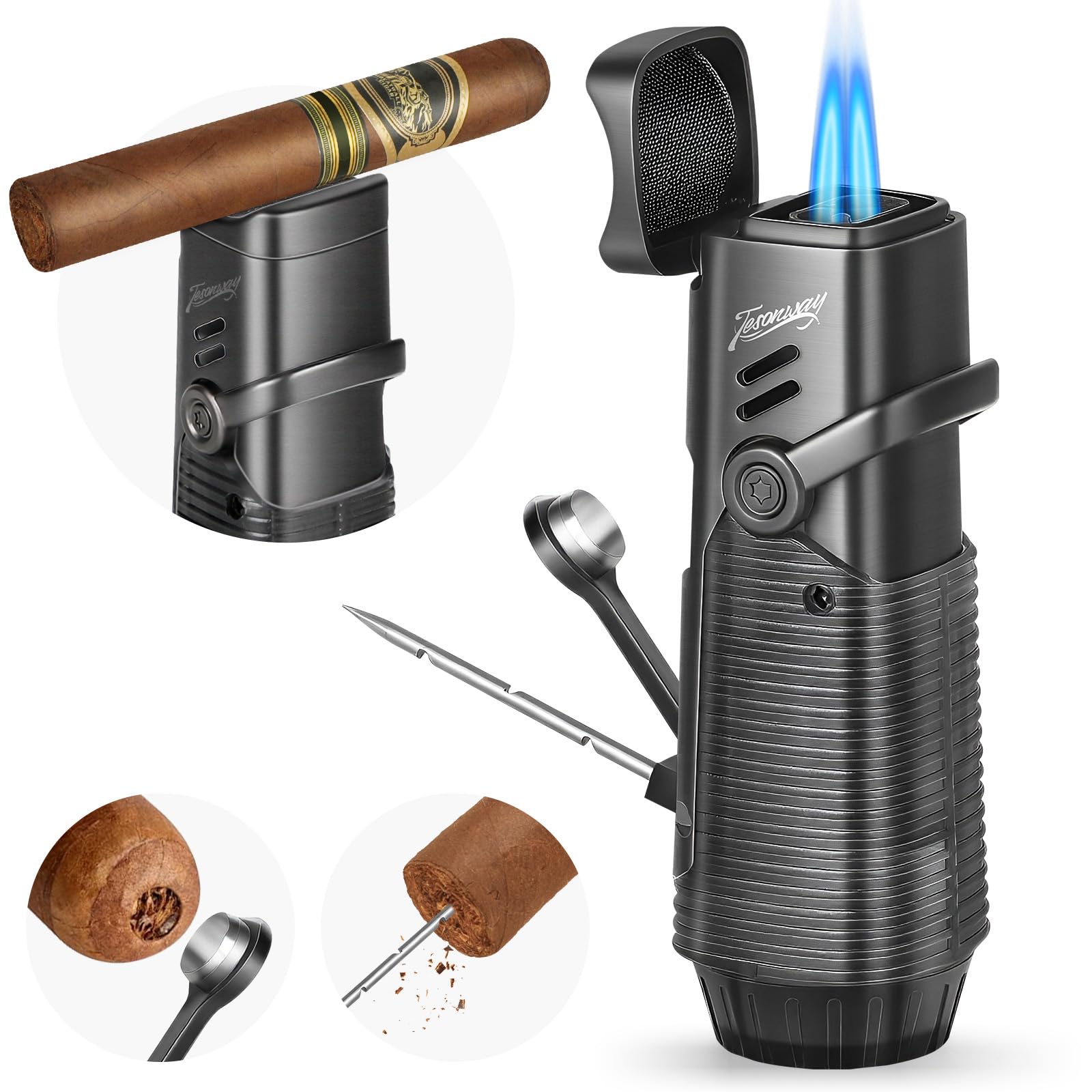 Snapklik.com : Tesonway Cigar Lighter, Windproof Refillable Butane ...