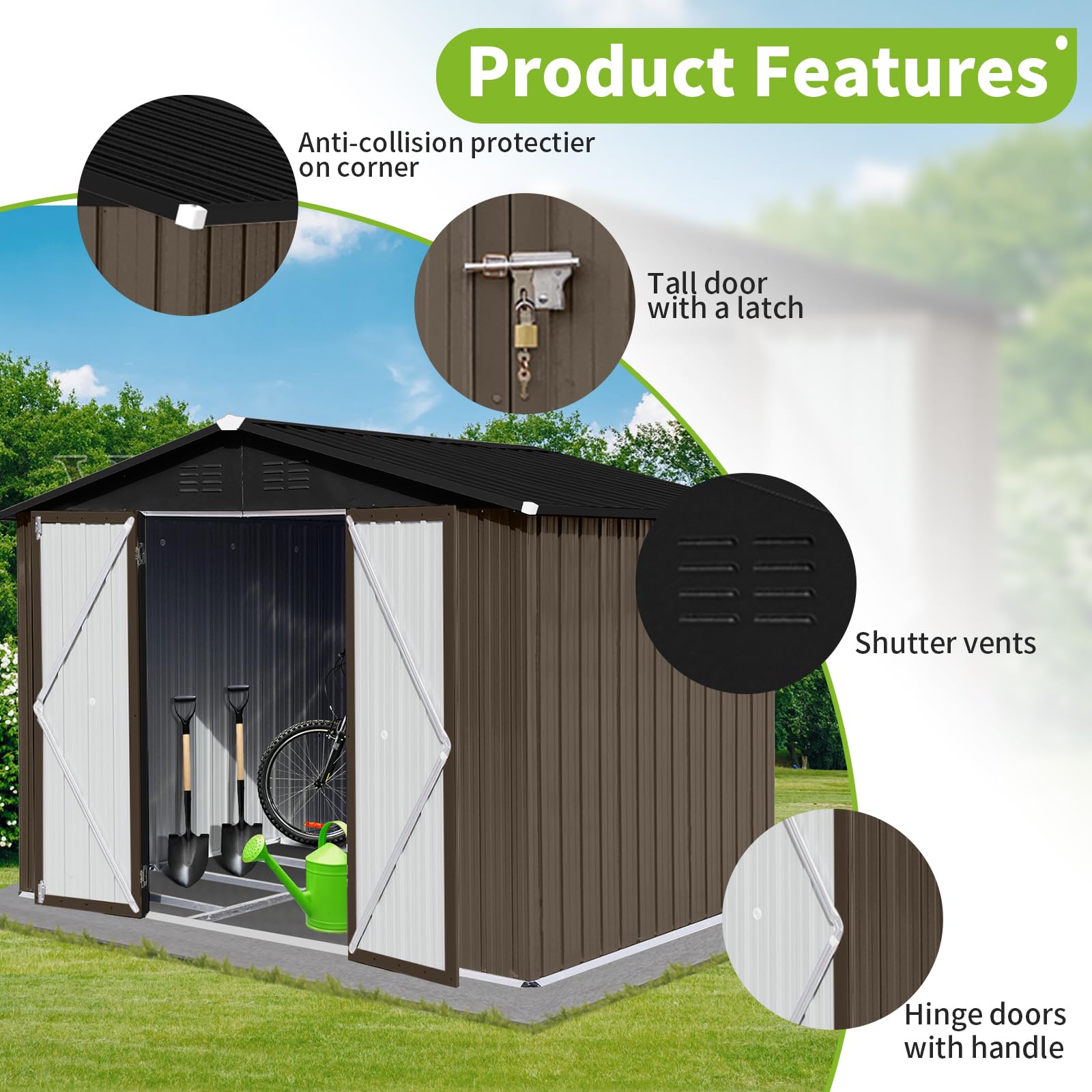 Snapklik.com : 8FT X 6FT Outdoor Metal Storage Shed