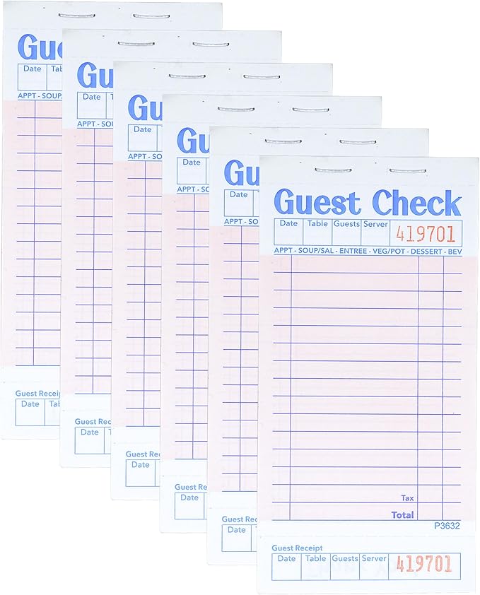 Amazon.com: Budgenix Guest Checks Server Note Pads 6 Pack 300 Orders ...