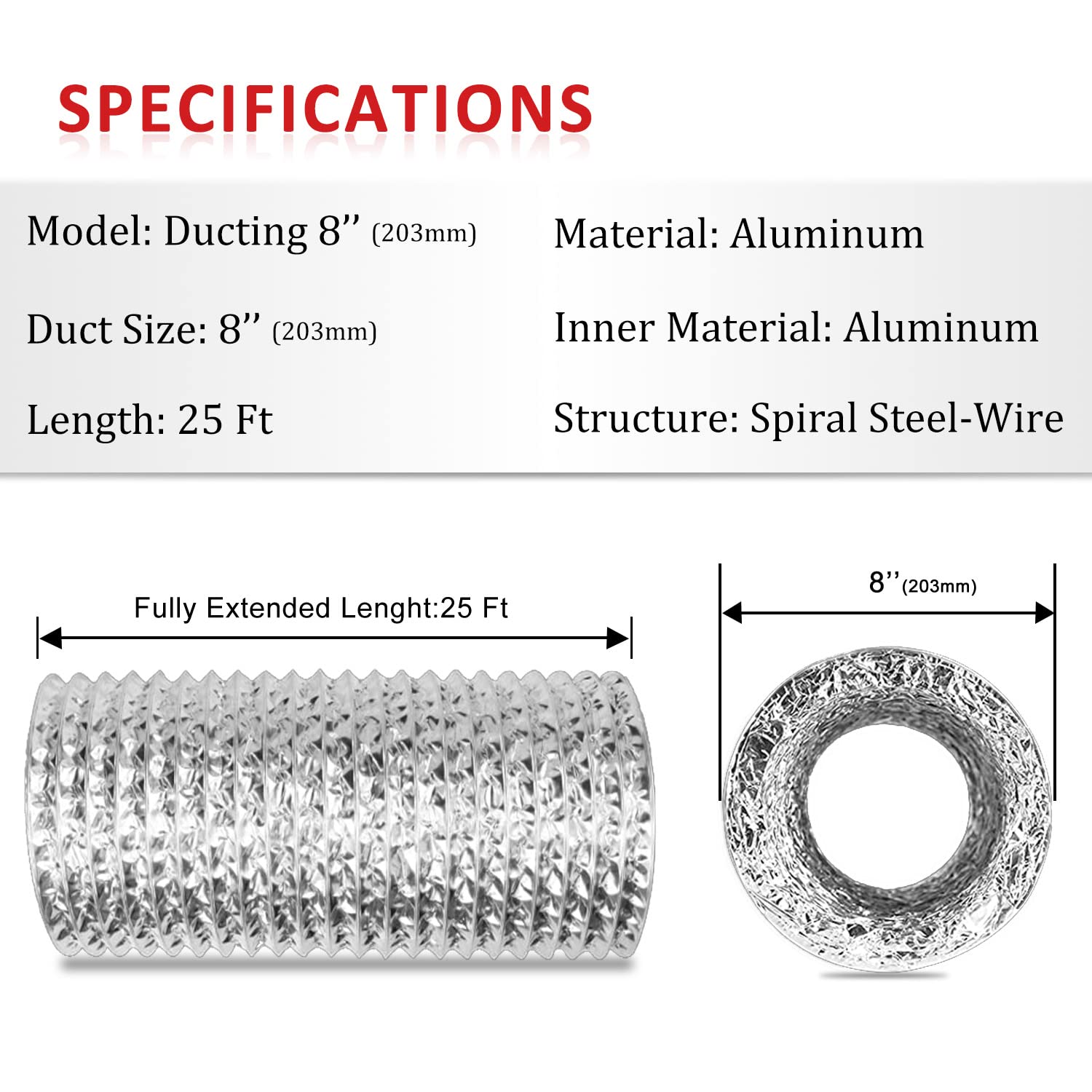 Snapklik.com : 8 Inch Flexible Duct 25 Feet, Non-Insulated Flex Ducting ...