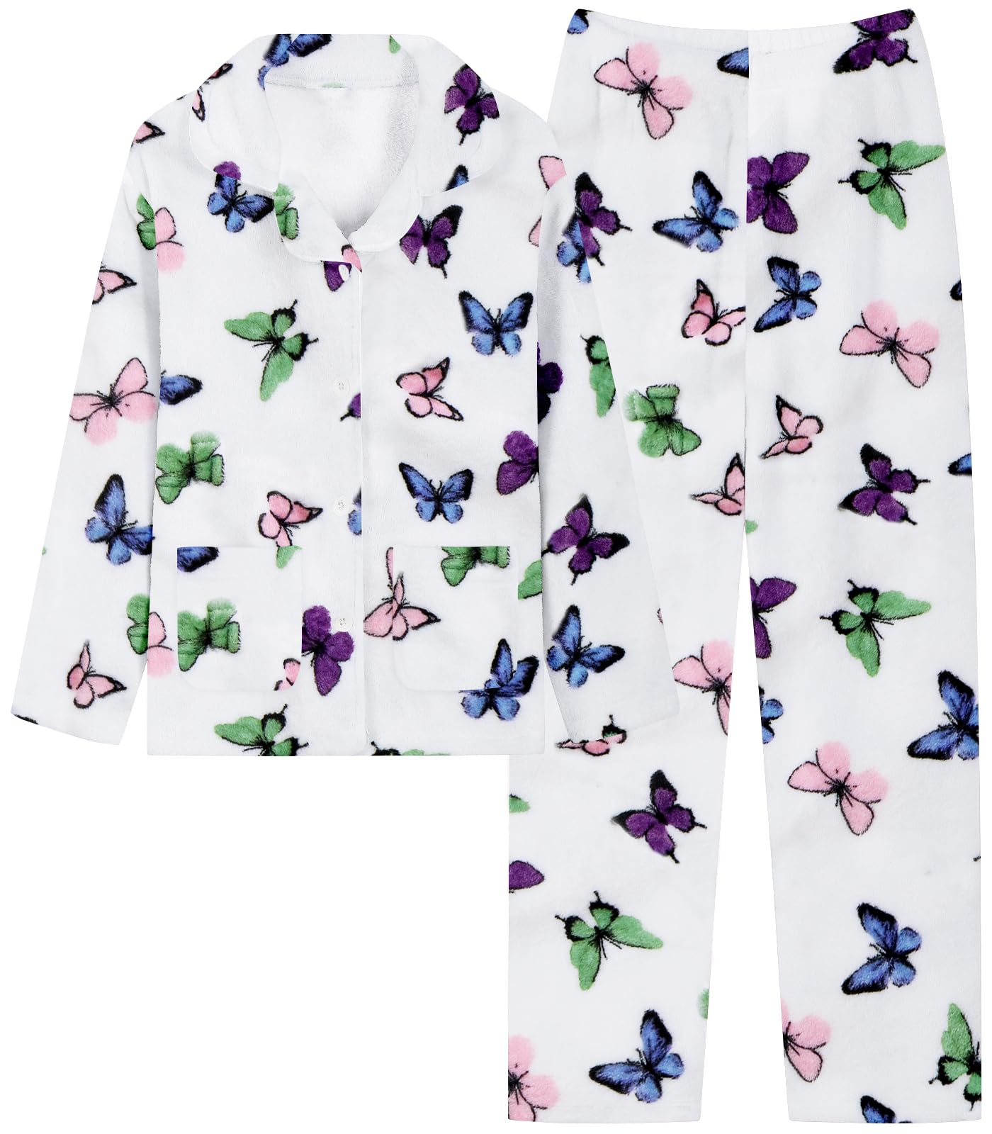 Snapklik.com : Girls Fleece Pajamas, 2-Piece Button Down Warm Fit Soft ...