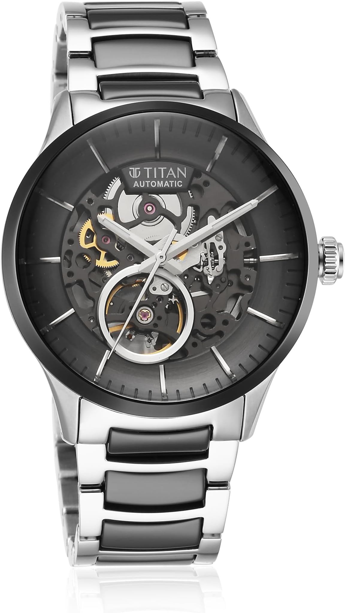 Buy Titan Ceramic Fusion Automatic Black Dial Silver Dual-Toned ...